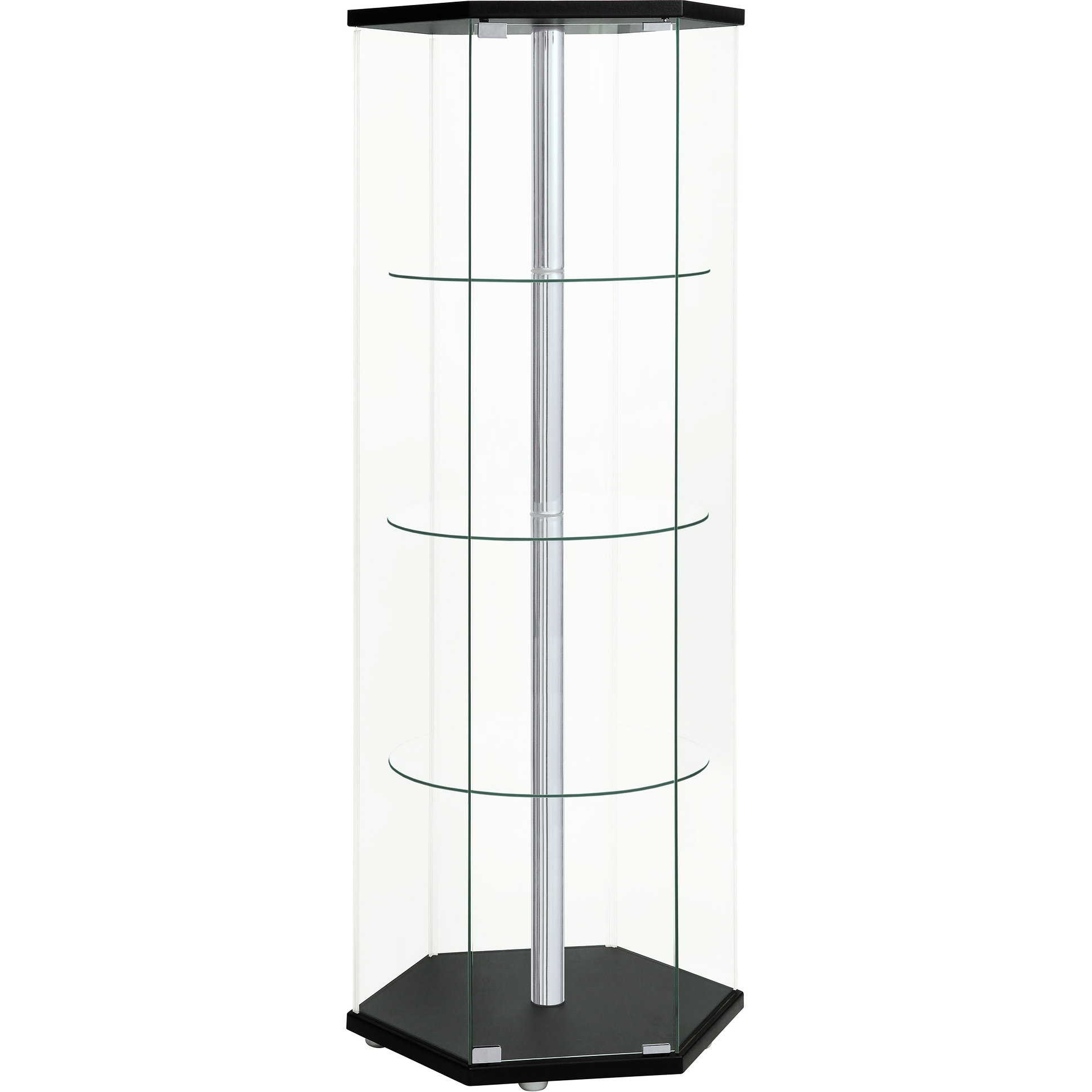 Latitude Run® Four Black Glass Curio Cabinet With And Hexagonal Feature ...