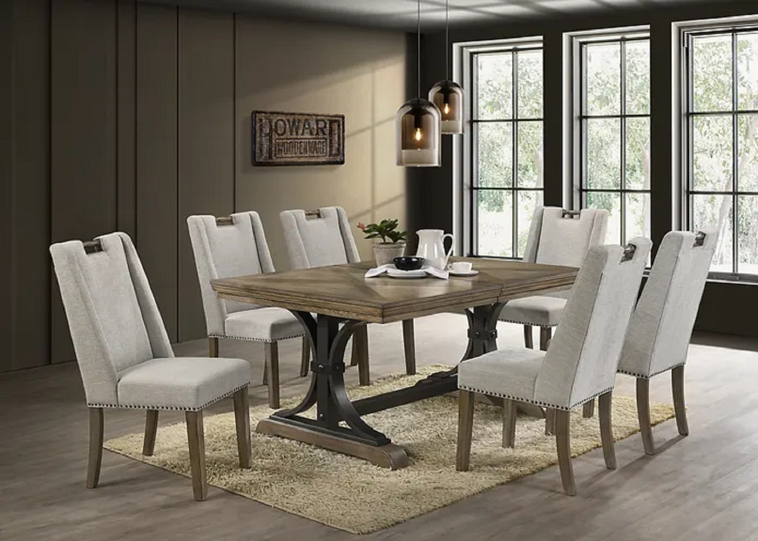 Rosalind Wheeler Wokingham Rustic Brown 7-piece Cozy Modern Dining Set ...