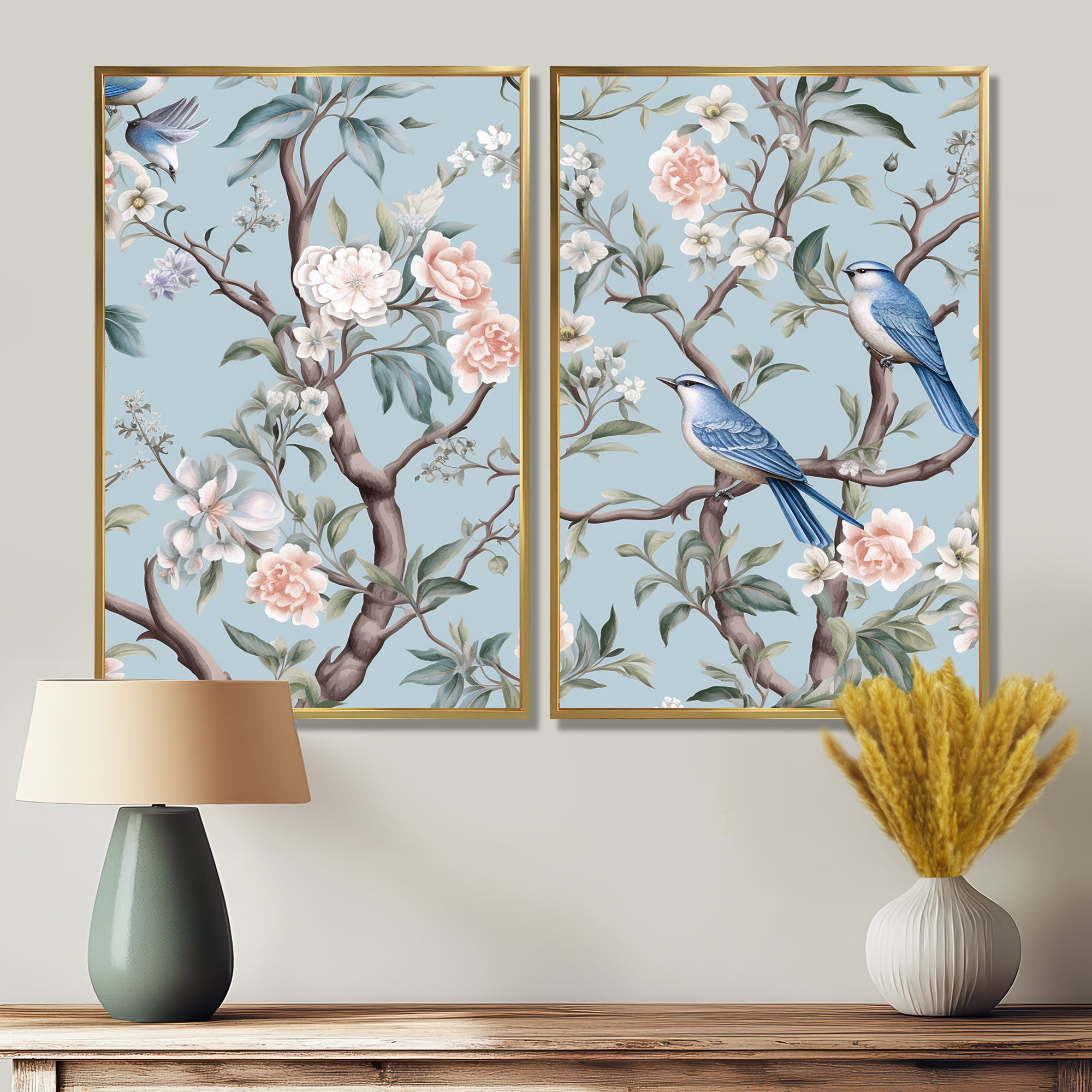 Red Barrel Studio® Chinoiserie Birds And Peonies - White Modern Wall ...
