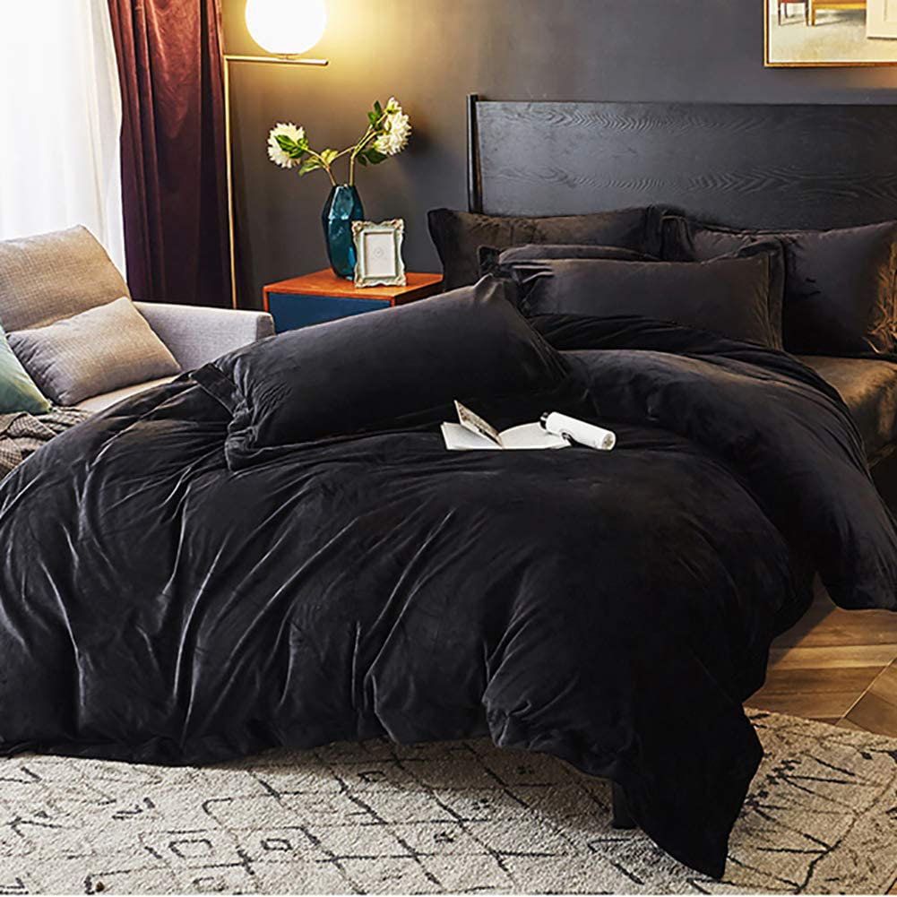 Nayoroom SJT-US-TER-BK Winter Warm Solid Color Velvet Duvet Cover Set ...