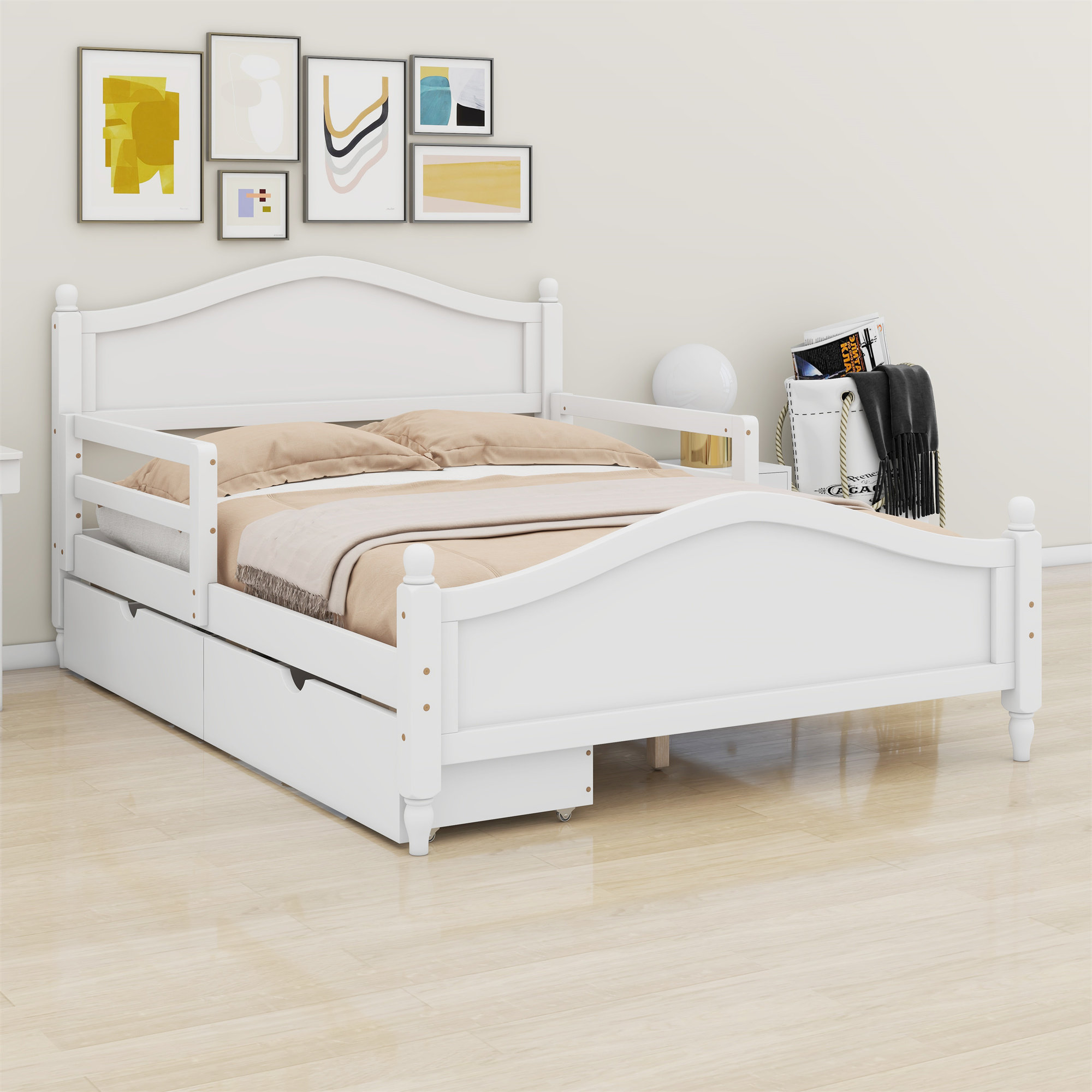 Red Barrel Studio® Wood Platform Bed With Guardrails On Both Sides And ...