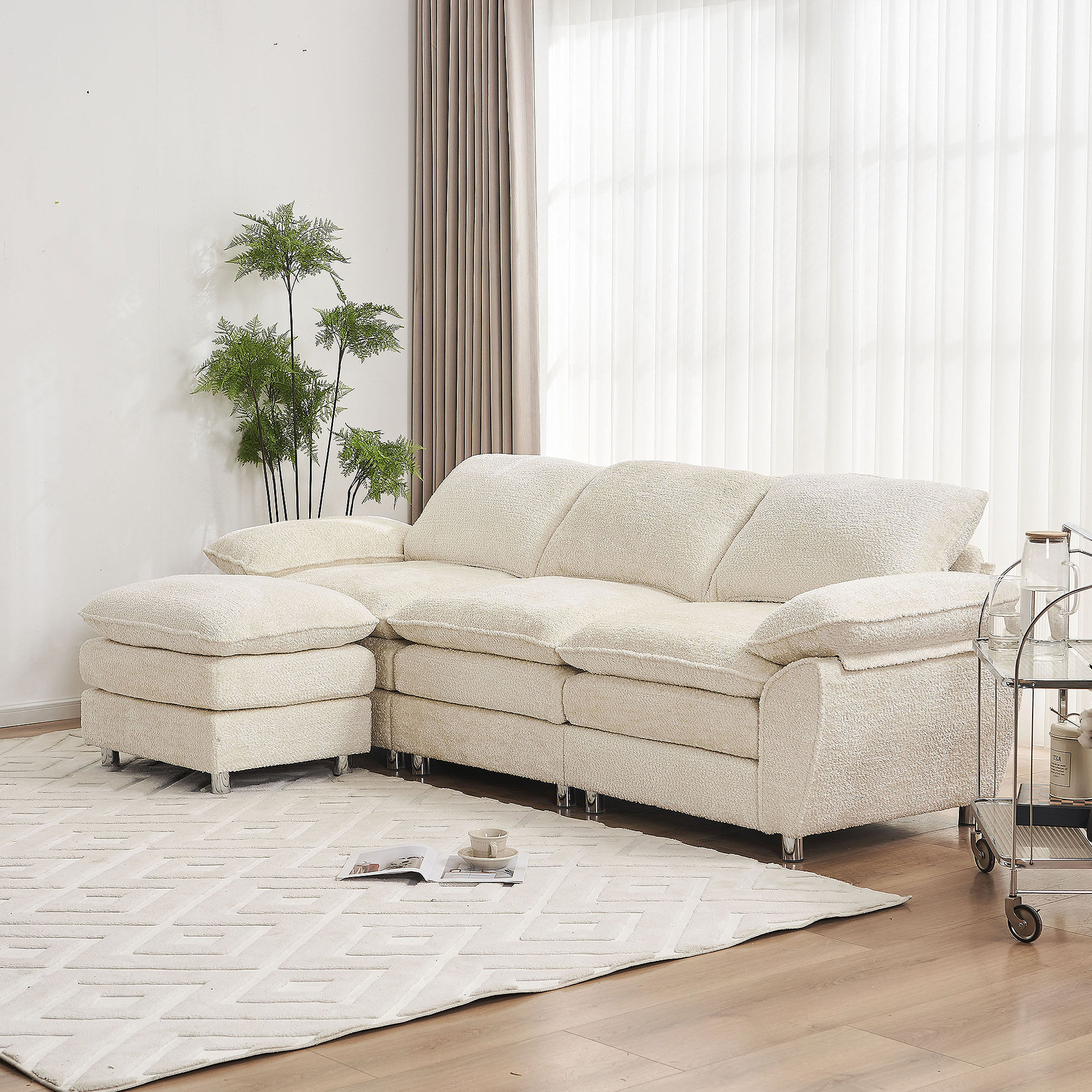 Ebern Designs Modern Deep 3-Seat Sofa Couch with Ottoman, Polyester ...