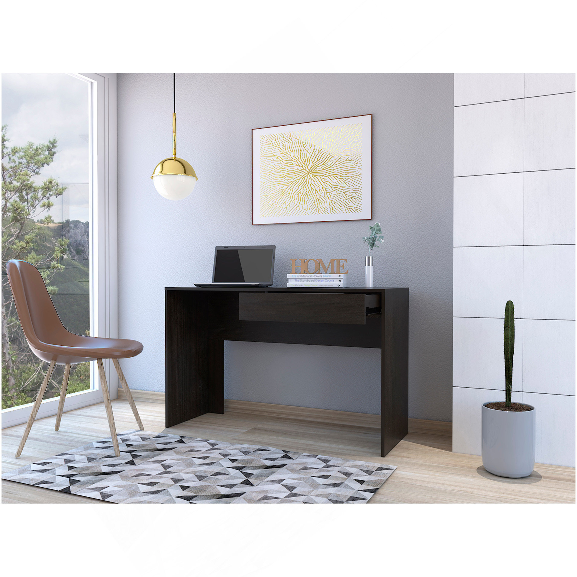 Wrought Studio™ Acre Writing Computer Desk, One Drawer -Black | Wayfair