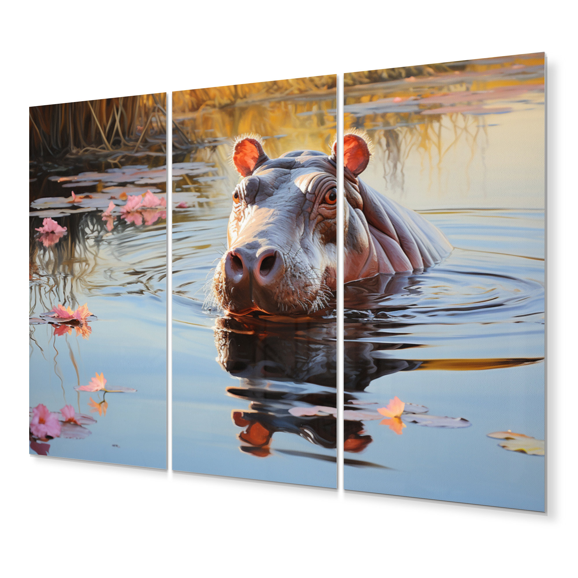 Design Art Hippopotamus Mighty Hippo Pastoral - Animals Metal Wall ...