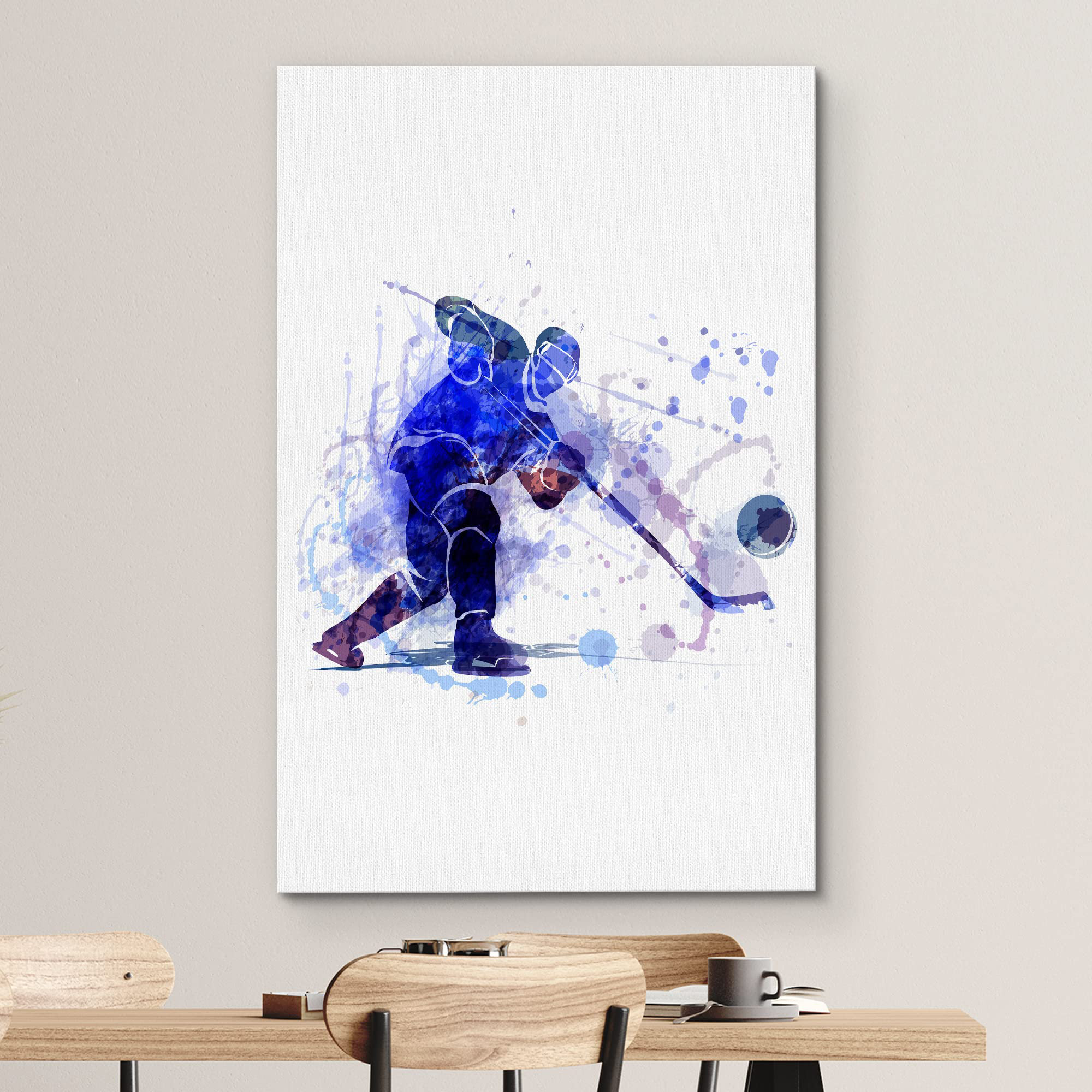 IDEA4WALL Blue Watercolor Explosion Hockey Player Sports Athletes ...