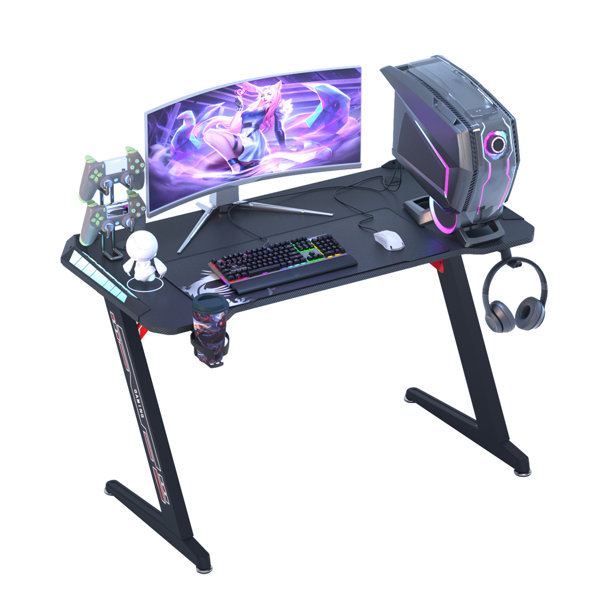 Inbox Zero 140cm Z-shaped Computer Gaming Desk Laptop Pc Table W/ Rgb ...