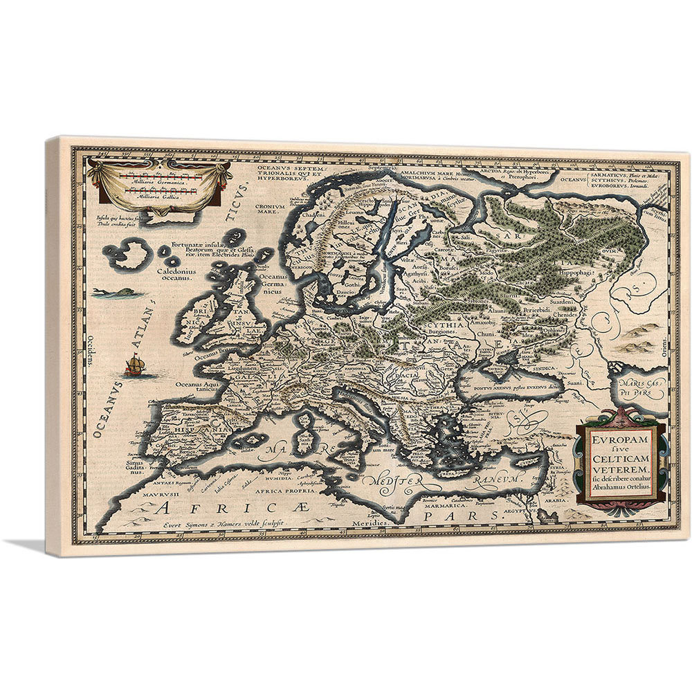 ARTCANVAS A Semi, Ptolemaic Map of Europe 1618 by Abraham Ortelius ...