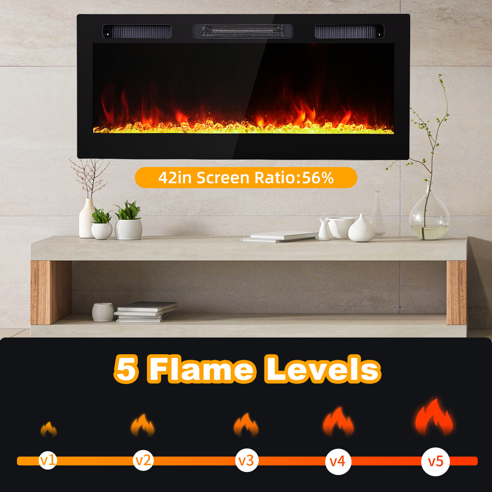 Symple Stuff Recessed & Wall Mounted Fireplace Heater 750W/1500W ...