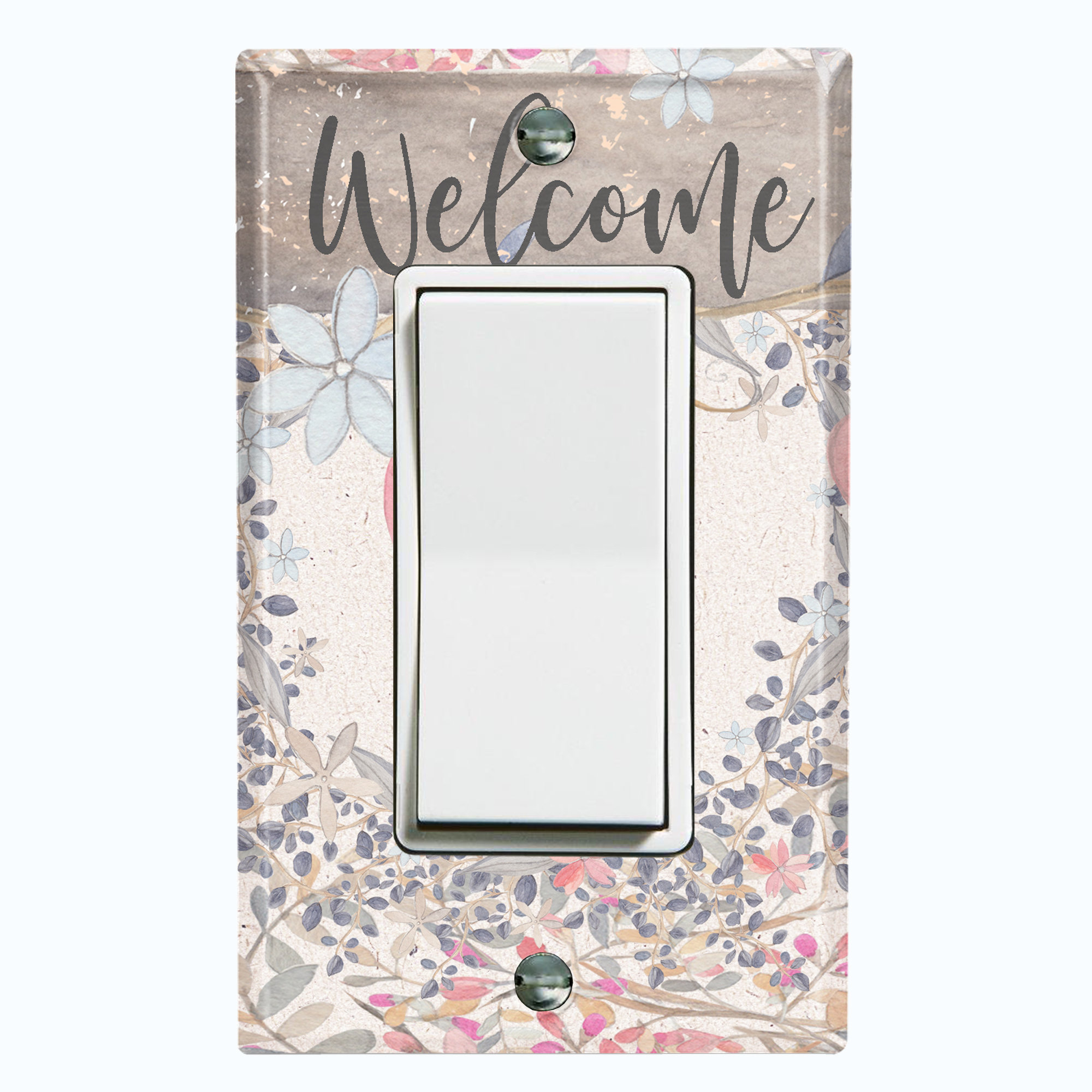 WorldAcc Welcome Flower Love Heart 1-Gang Rocker Wall Plate | Wayfair