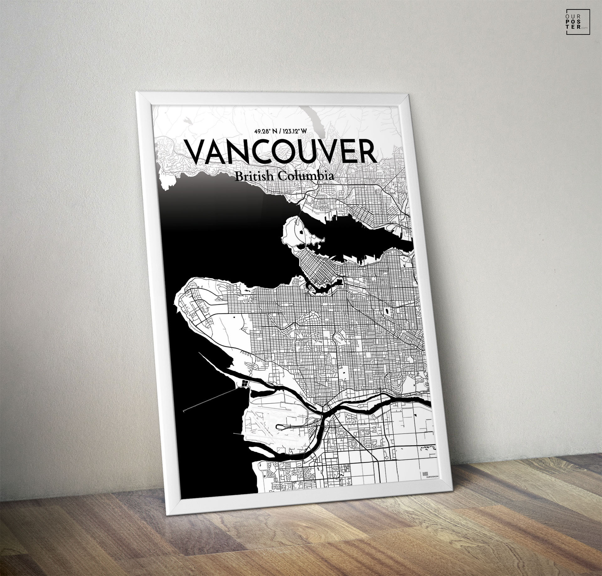OurPoster.com 'Vancouver City Map' Graphic Art Print Poster in Ink ...
