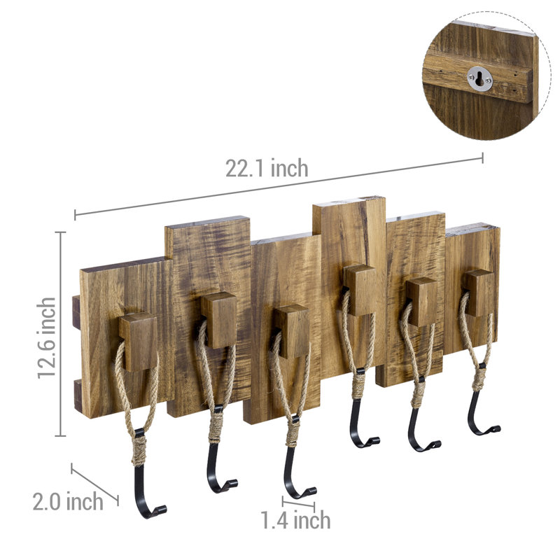 Millwood Pines Acacia Wood Wall Coat Rack Hooks | Wayfair
