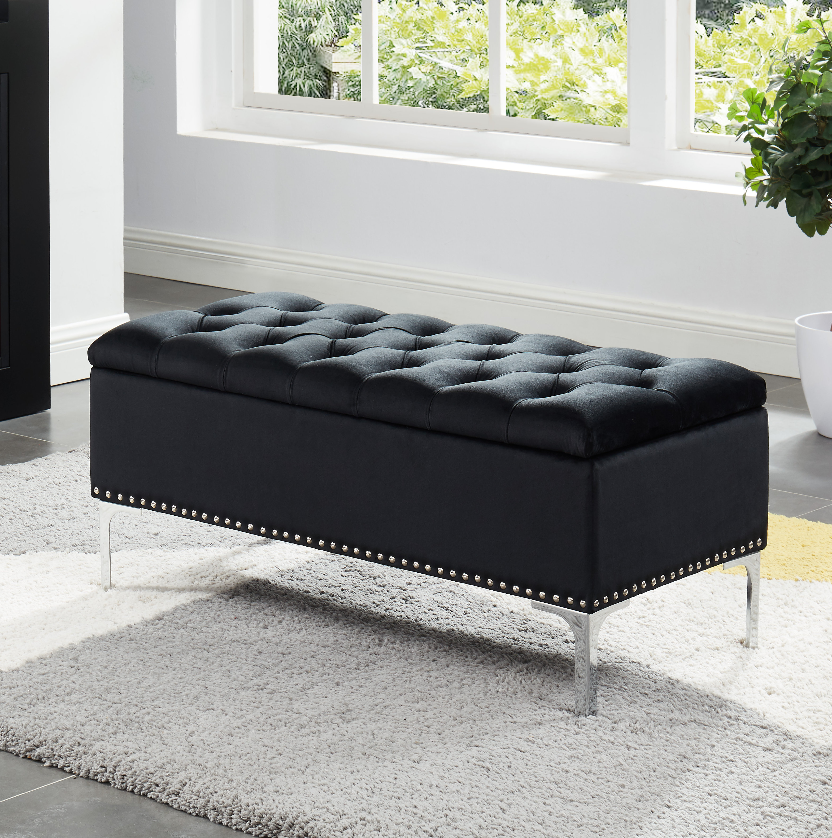 House of Hampton® Carmel Barrie Upholstered Flip Top Storage Bench ...