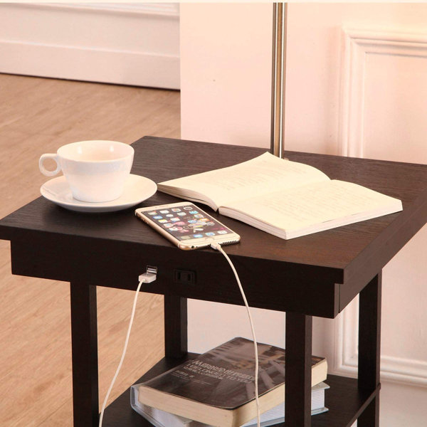 Latitude Run® Modern Black End Table With White Shade, USB Charging ...