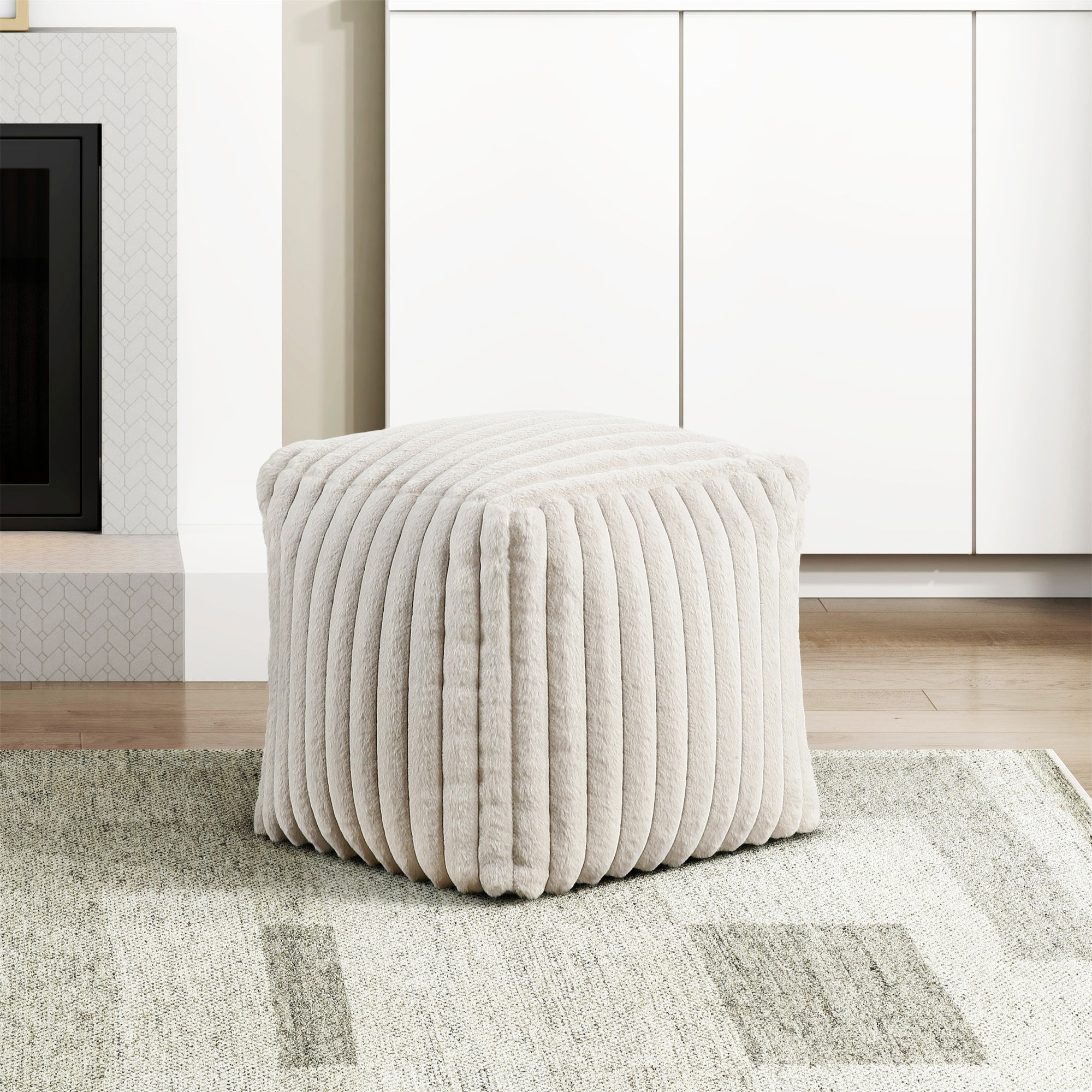 Latitude Run® Square Pouf Plush Off - Wayfair Canada