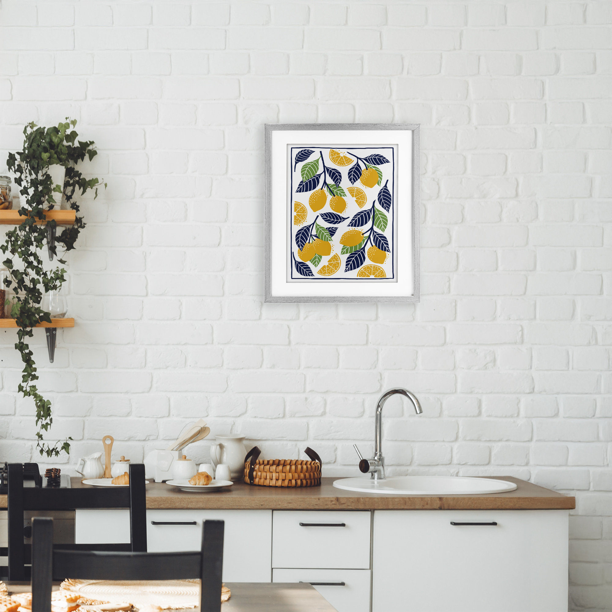 Highland Dunes Mediterranean Lemons Pattern Framed Print Under Glass ...