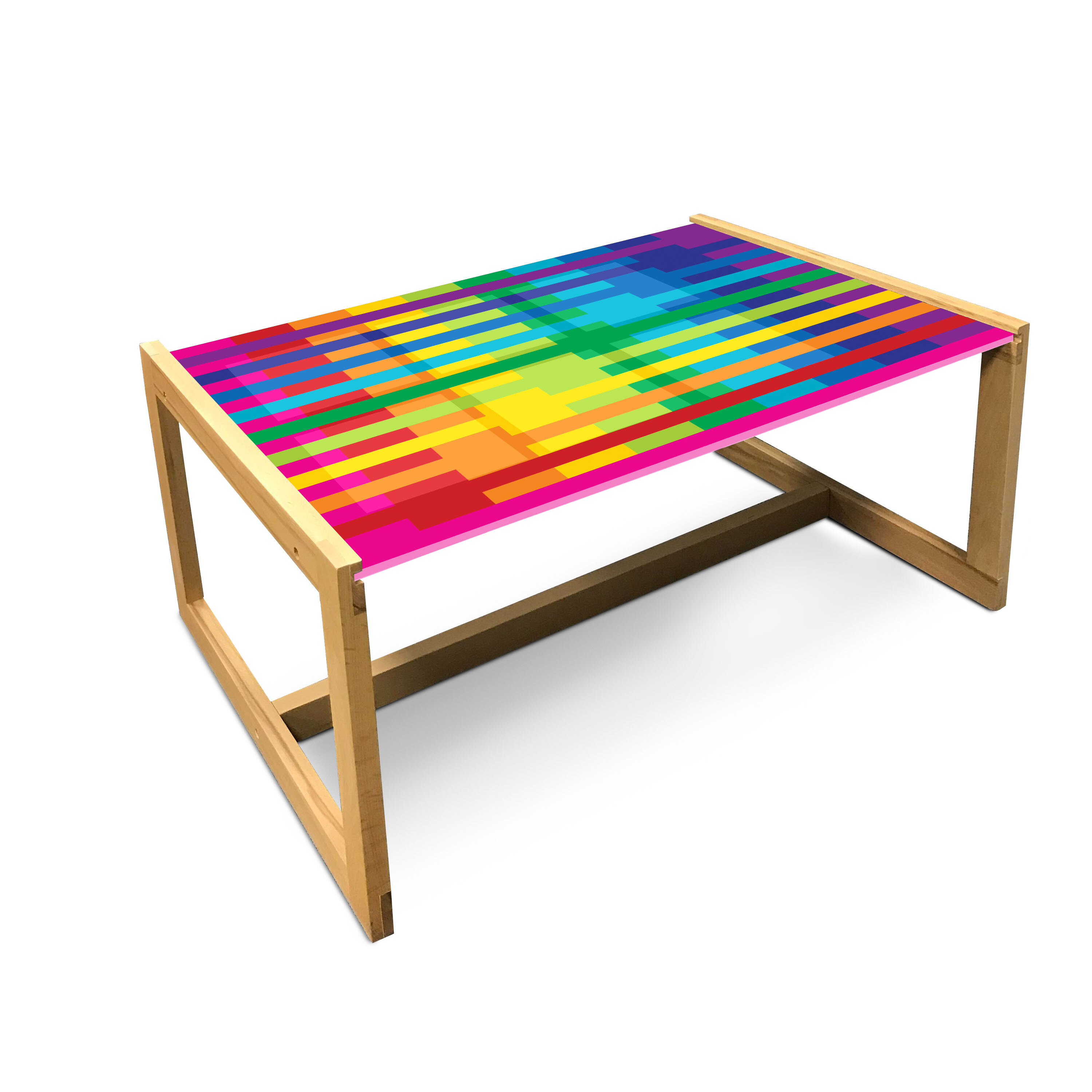 East Urban Home Rainbow Coffee Table, Vibrant Tones Colorful Geometric ...