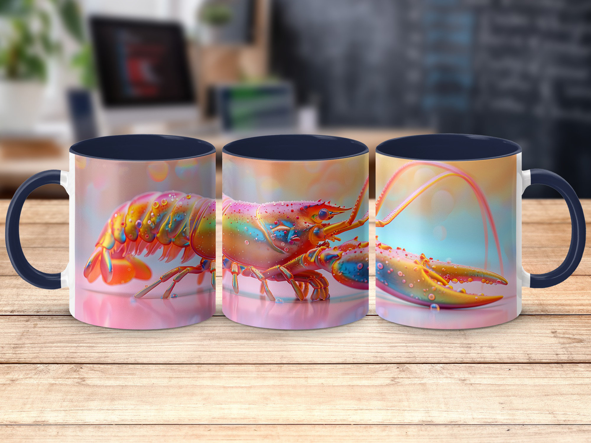 East Urban Home Set of 4 Colourful 3D Design 11oz Accent Mugs – White ...