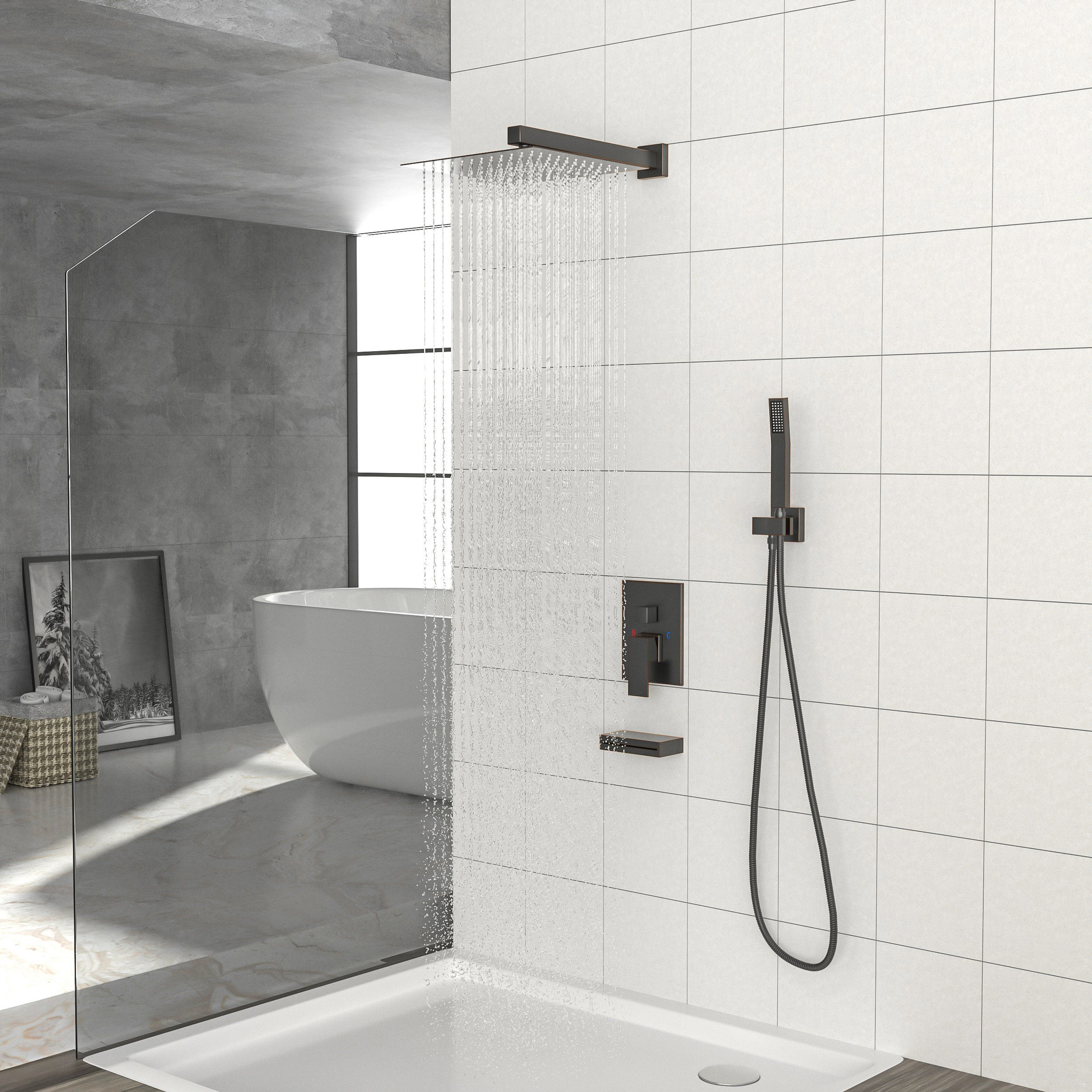 Topcraft 12-Inch Wall Mounted Square Shower System With Rough-In Valve ...