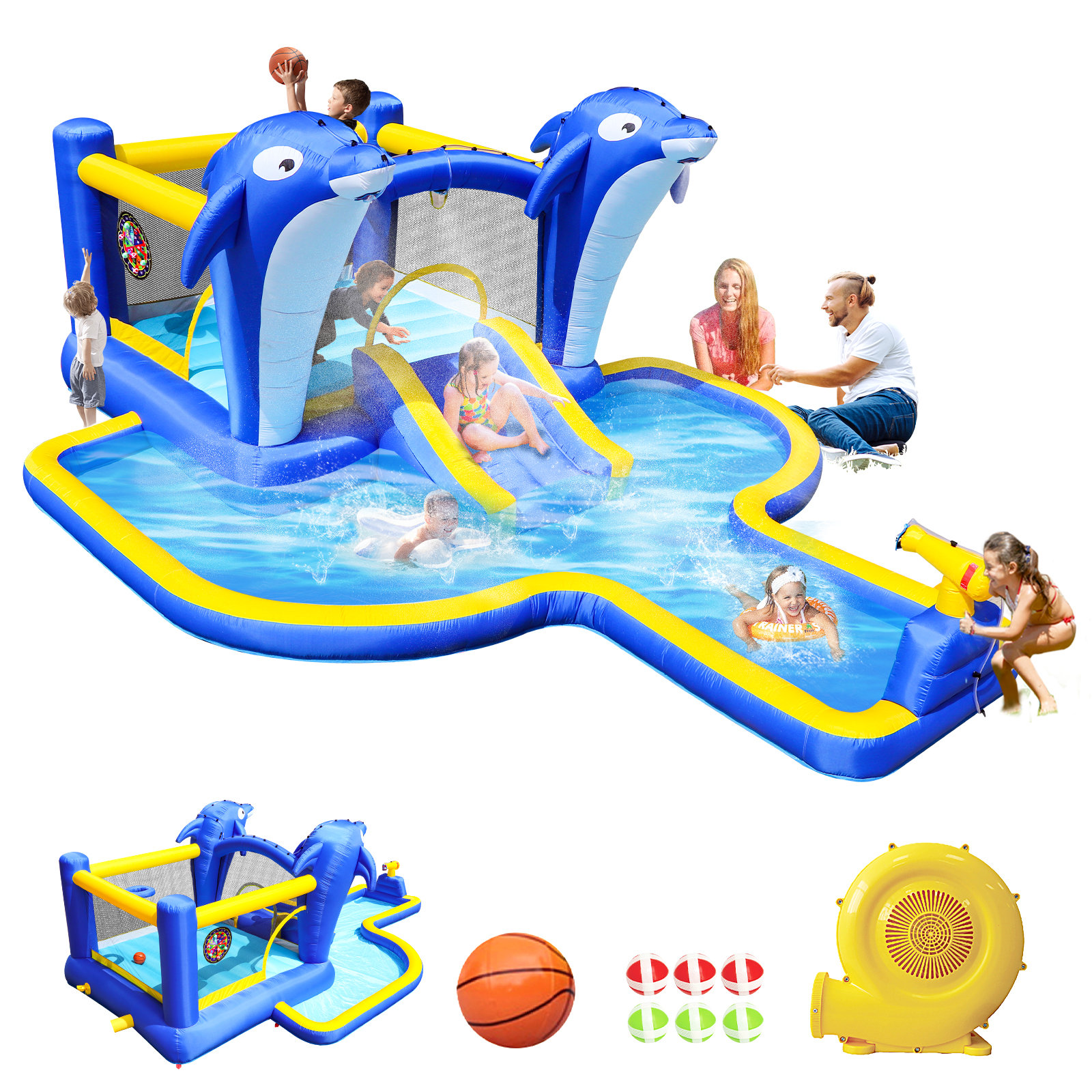 GZMWON 8 In1 Inflatable Slide Water Park Trampoline Bouncing House ...