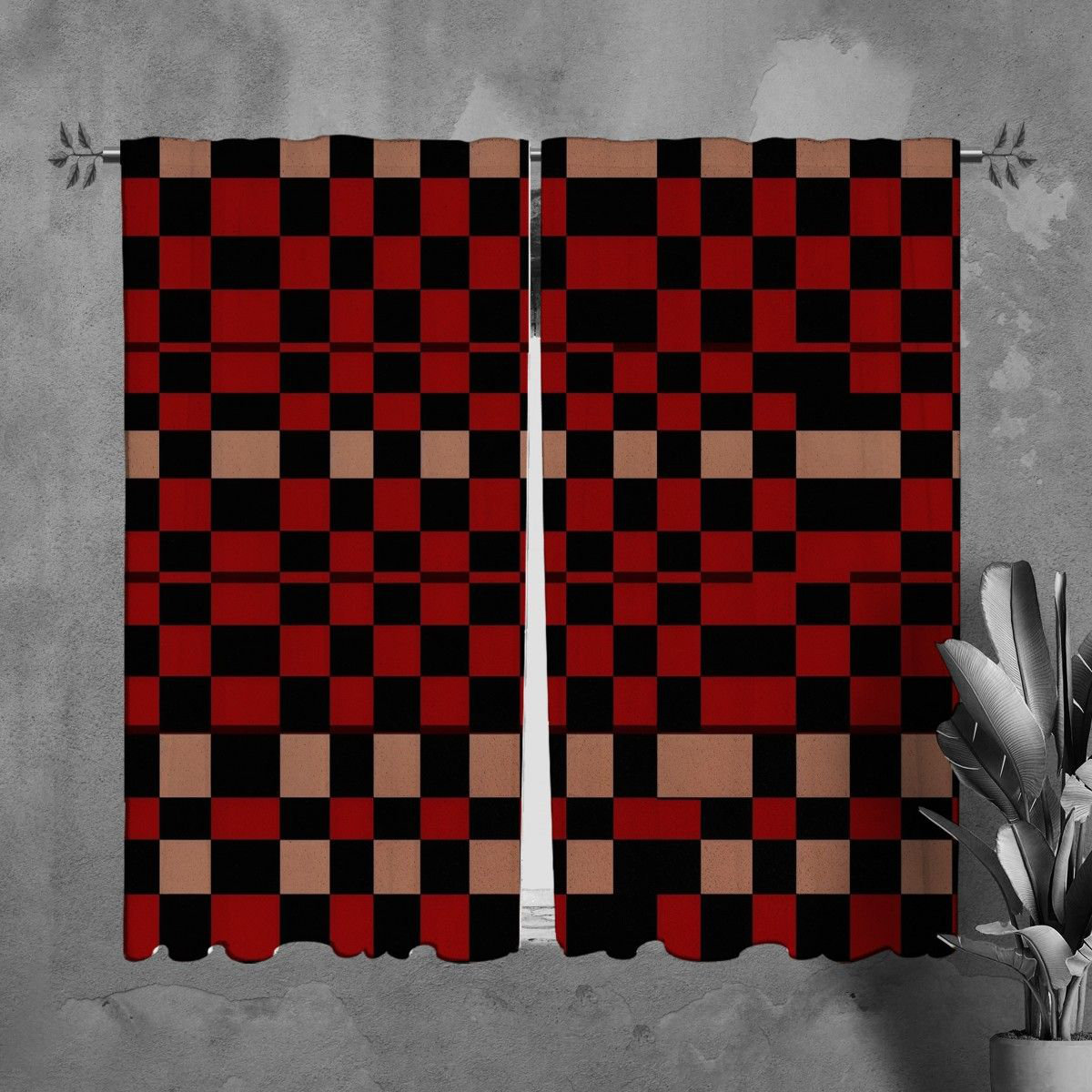 East Urban Home Alphekka Checkered Window Curtains Tartan Black Drapes ...