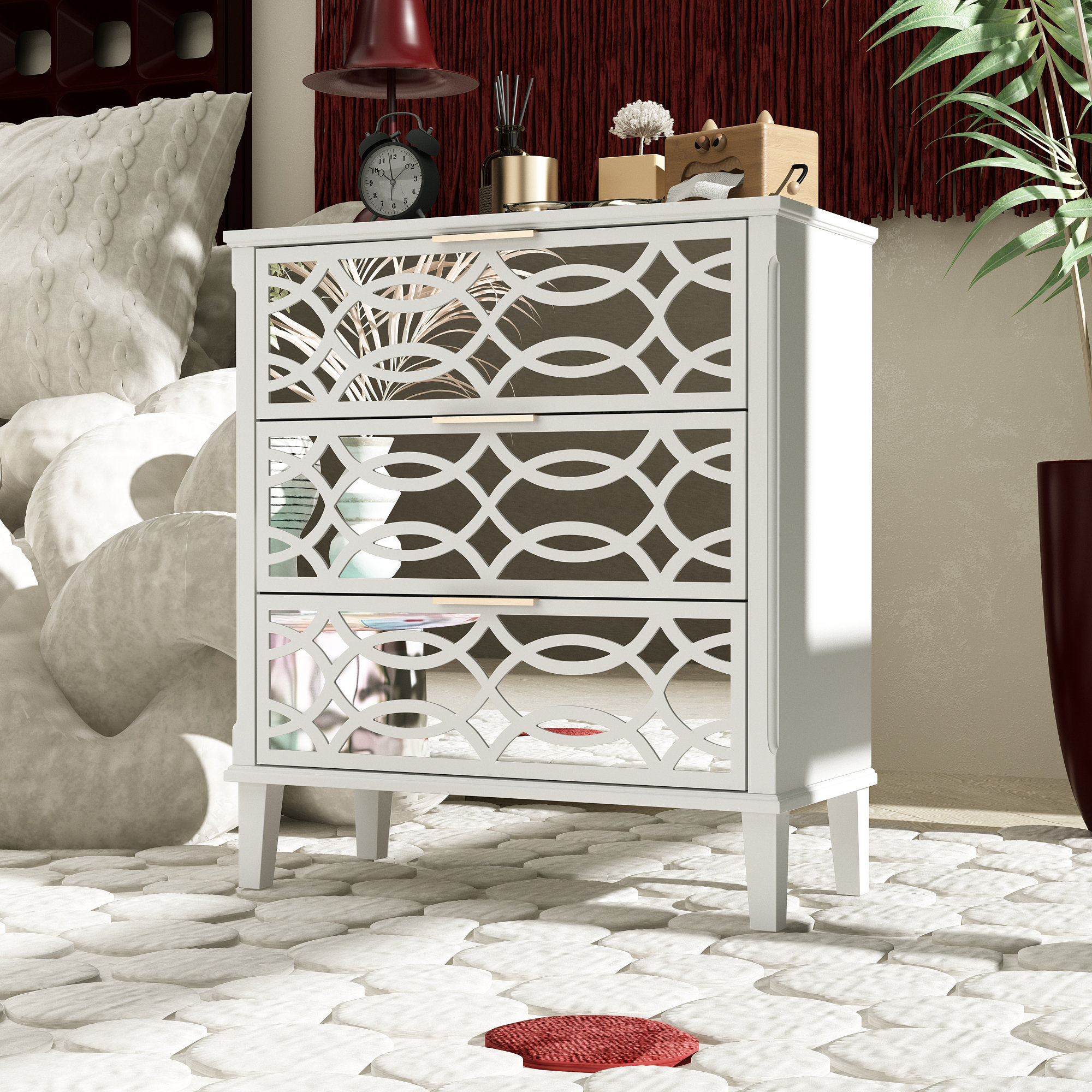 Ebern Designs White 3 Mirrored Drawers Dresser - Wayfair Canada