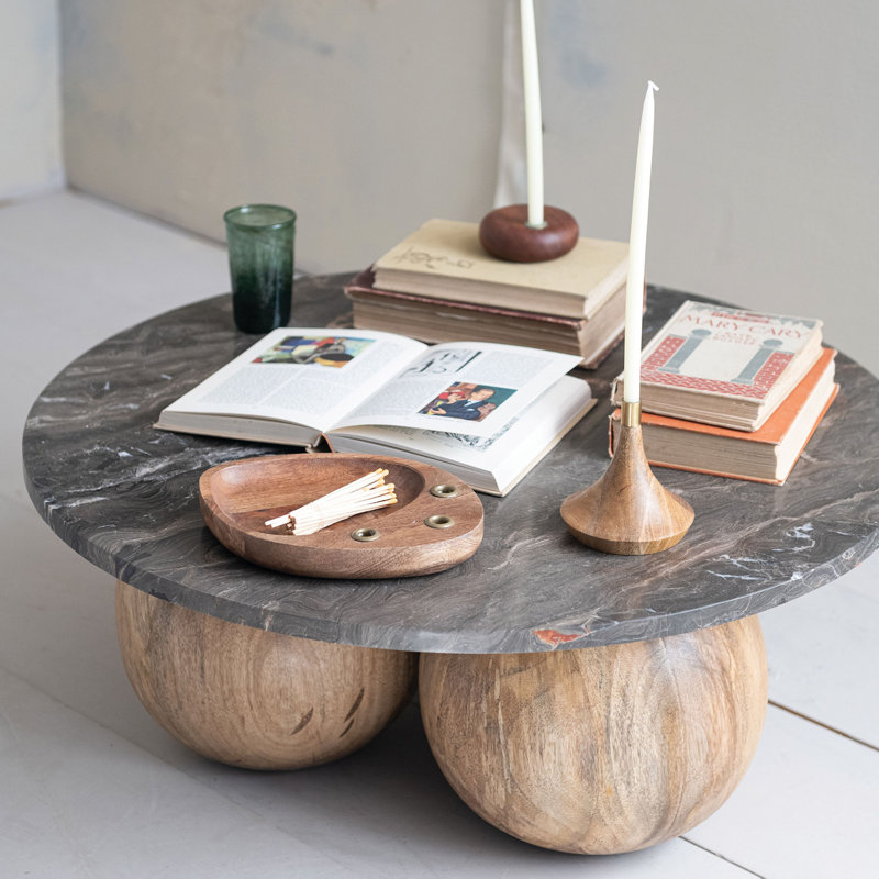 Corrigan Studio® Marble Coffee Table With Mango Wood Orb Base | Wayfair