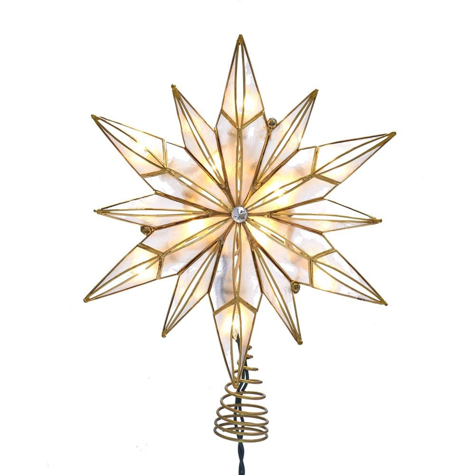 Kurt Adler 10-Light 12-Point Capiz Star and Centre Gem Tree Topper ...