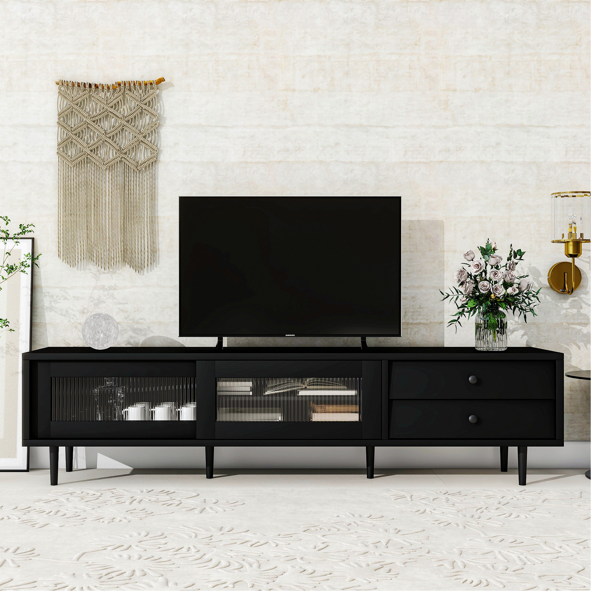 Ebern Designs Aleshea Slanted Drawers Media Console for TVs Up to 75 ...