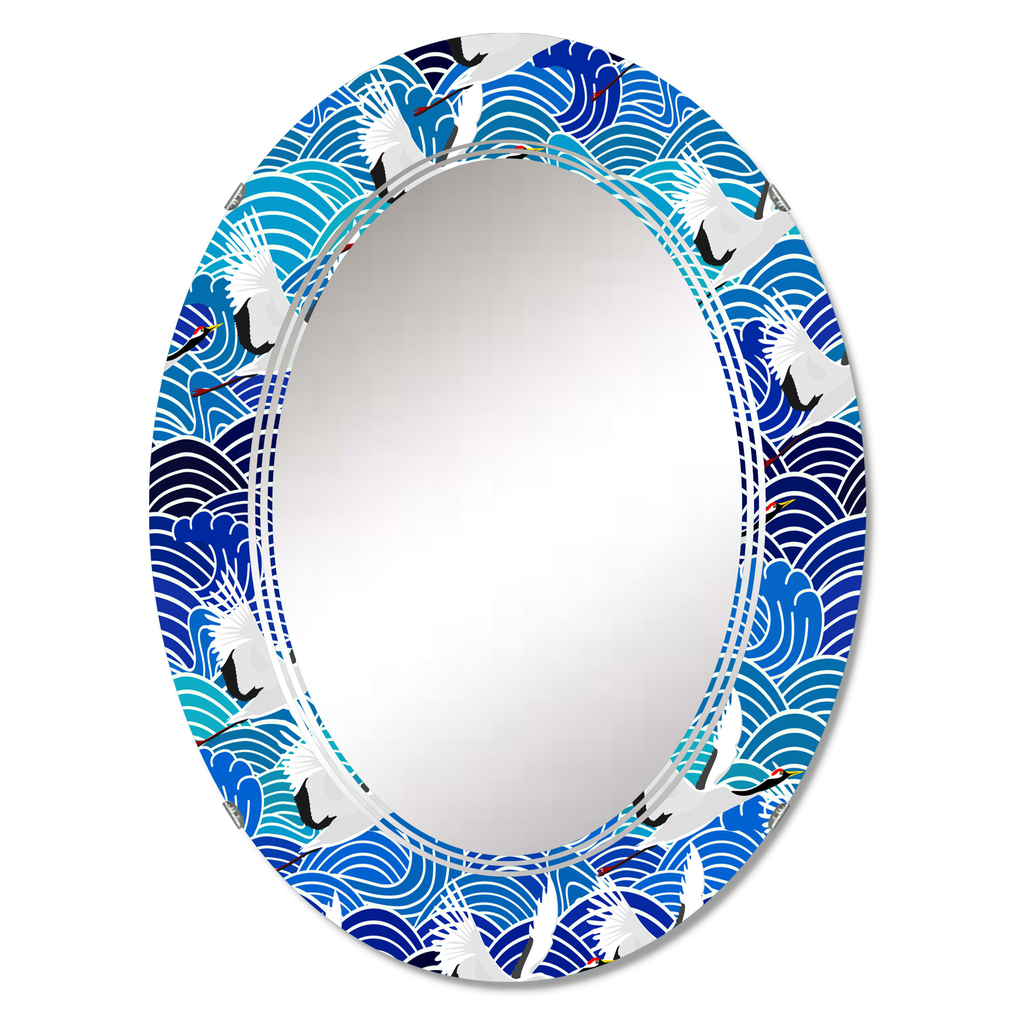 East Urban Home Japanese Crane Birds On Blue Waves - Patterned Wall ...