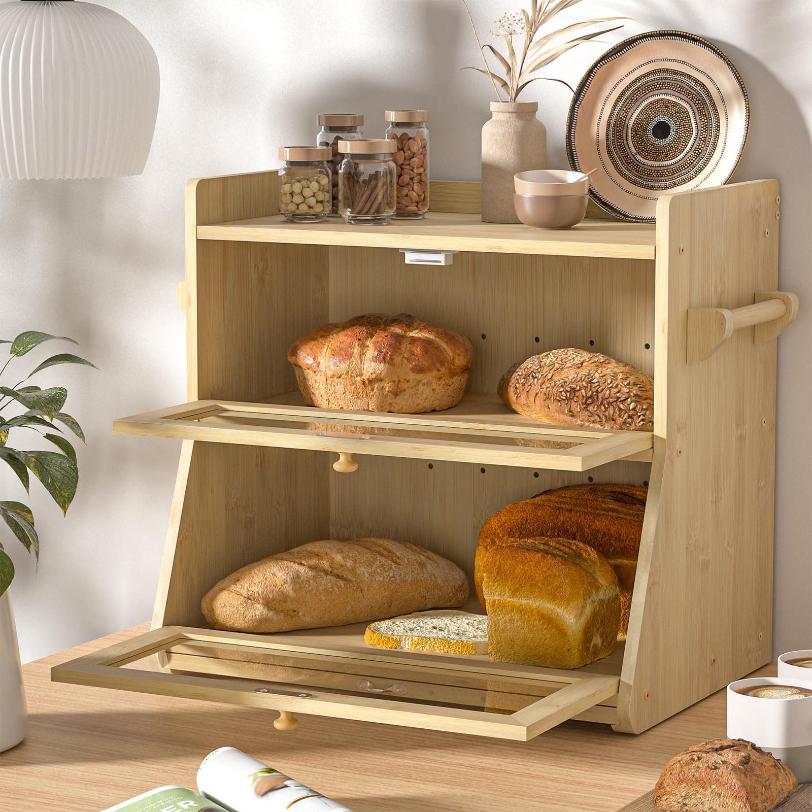 One Allium Way Double Layer Bread Box For Kitchen Counter, Large Bread ...