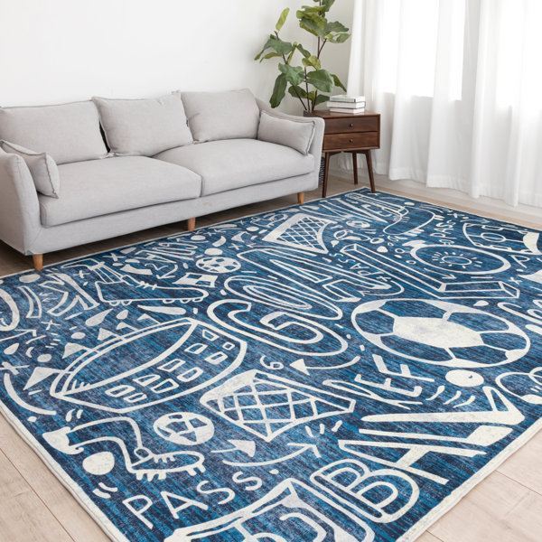 Katie Merz Sportsglyphs Denim Blue Soccer Power Loom Area Rug & Reviews ...