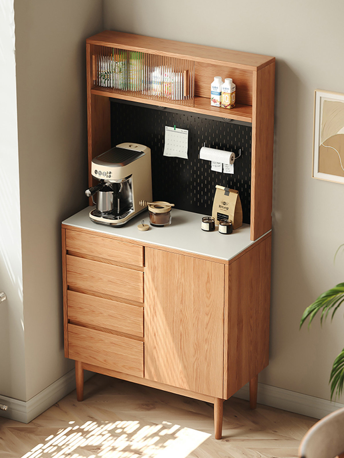 HOBULT All Solid Wood Pantry, Wall-To-Wall Integrated Hole Board ...