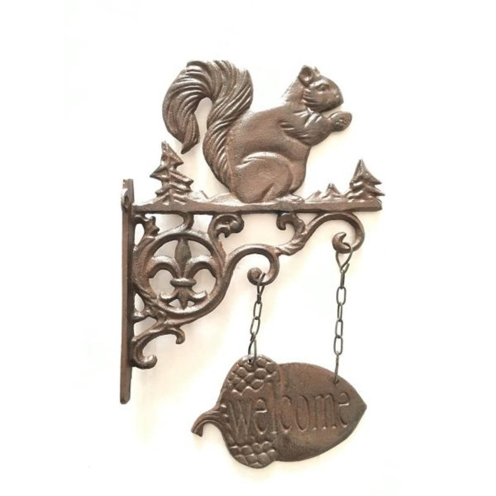 Ophelia & Co. Cast Iron Wall Mount Squirrel On A Hanging Welcome Acorn ...