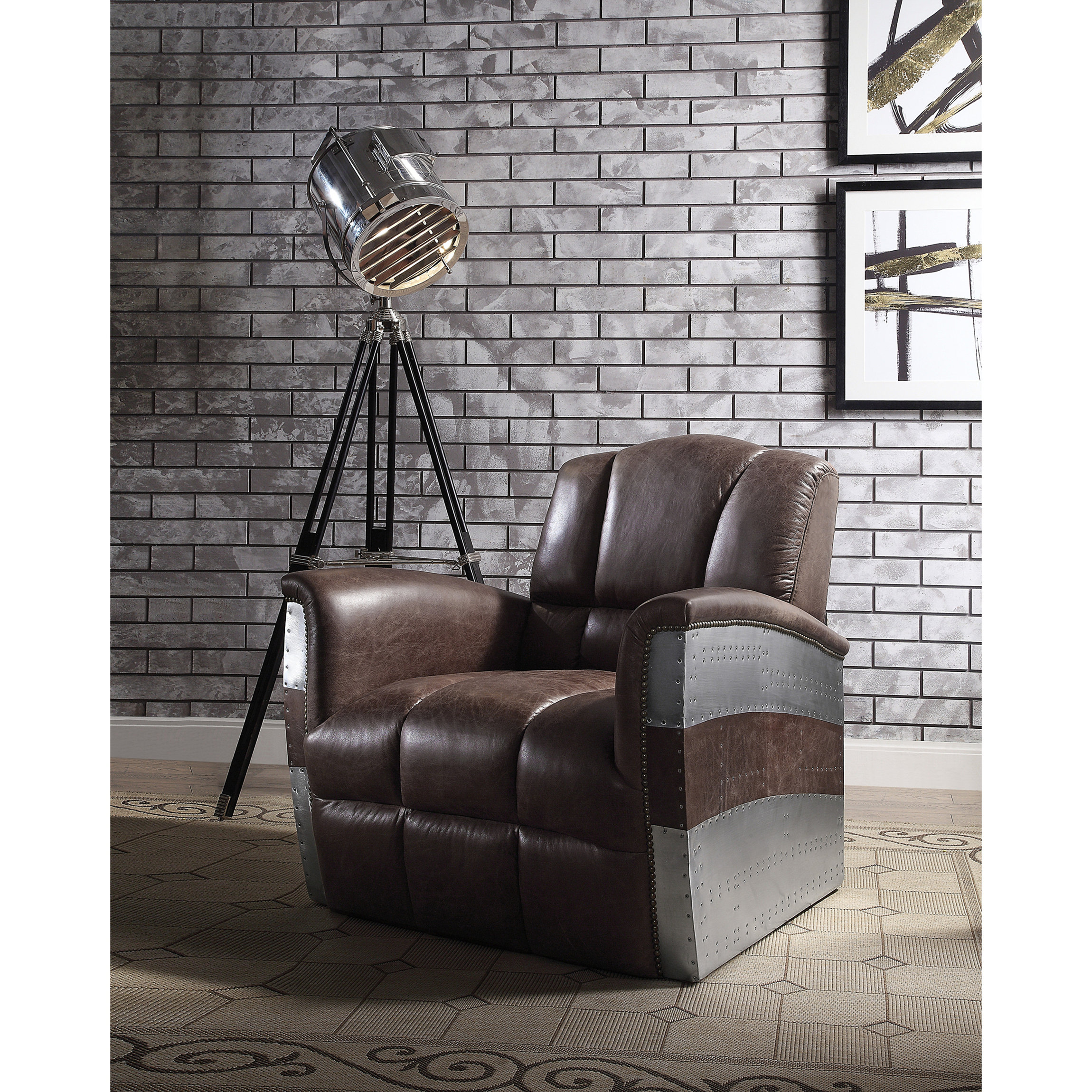 Dakota Fields Brancaster Retro Brown Top Grain Leather & Aluminum ...