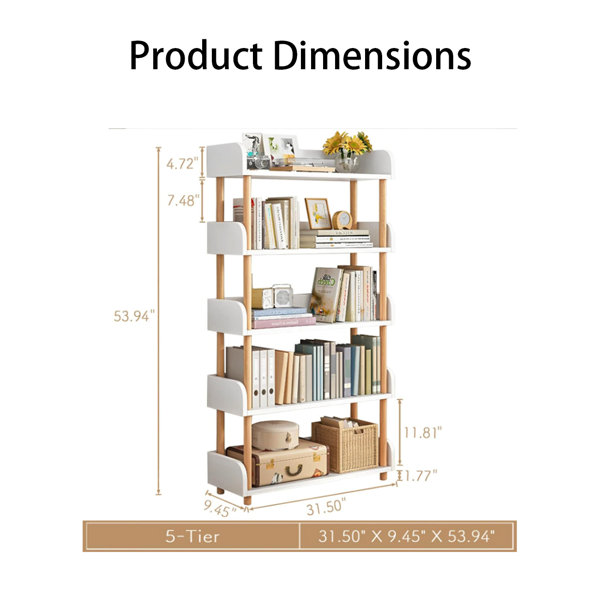 Everly Quinn 5 Level Wooden Open Bookcase - Modern Freestanding ...