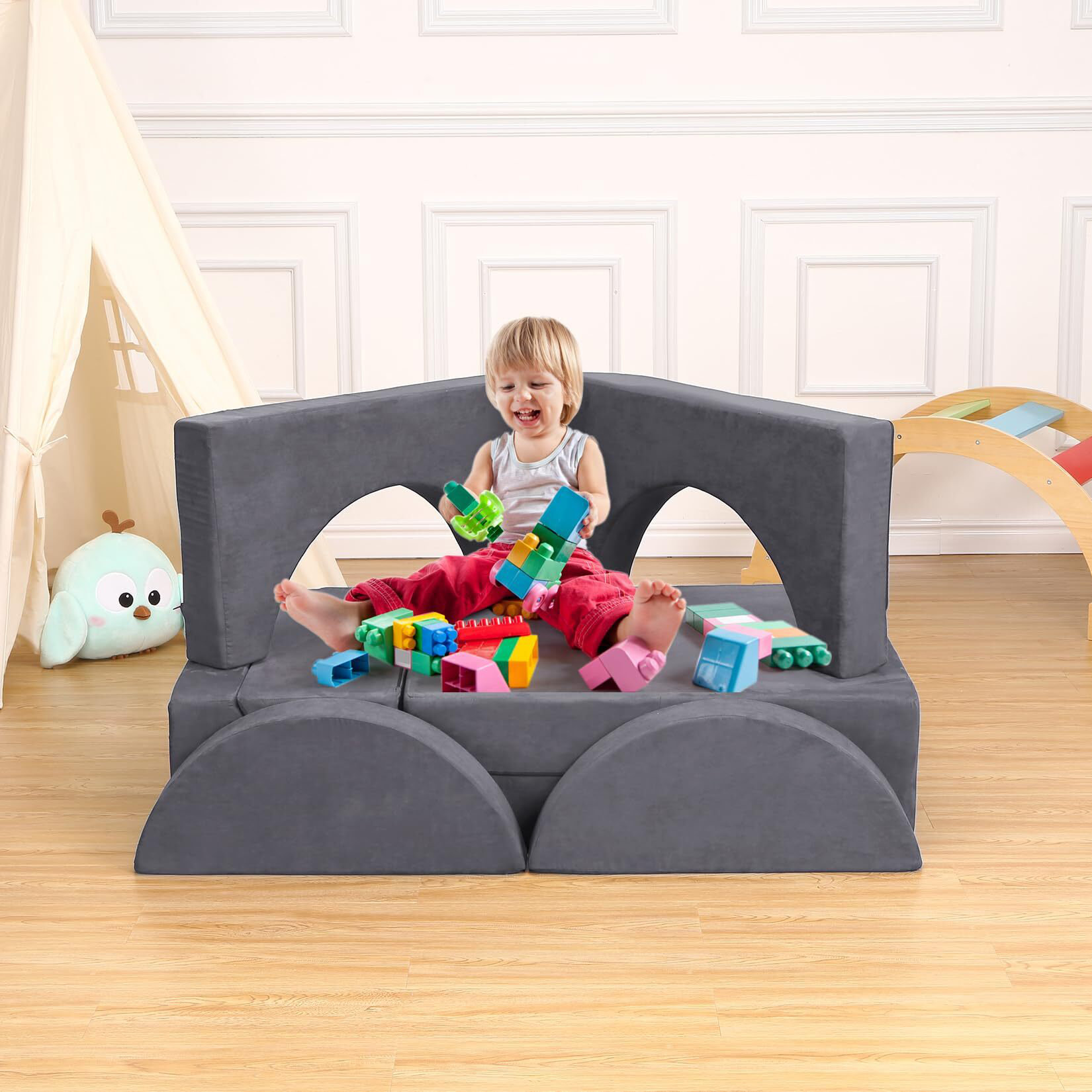 Isabelle & Max™ 7 Pieces Modular Kids Play Couch, Toddlers Convertible ...