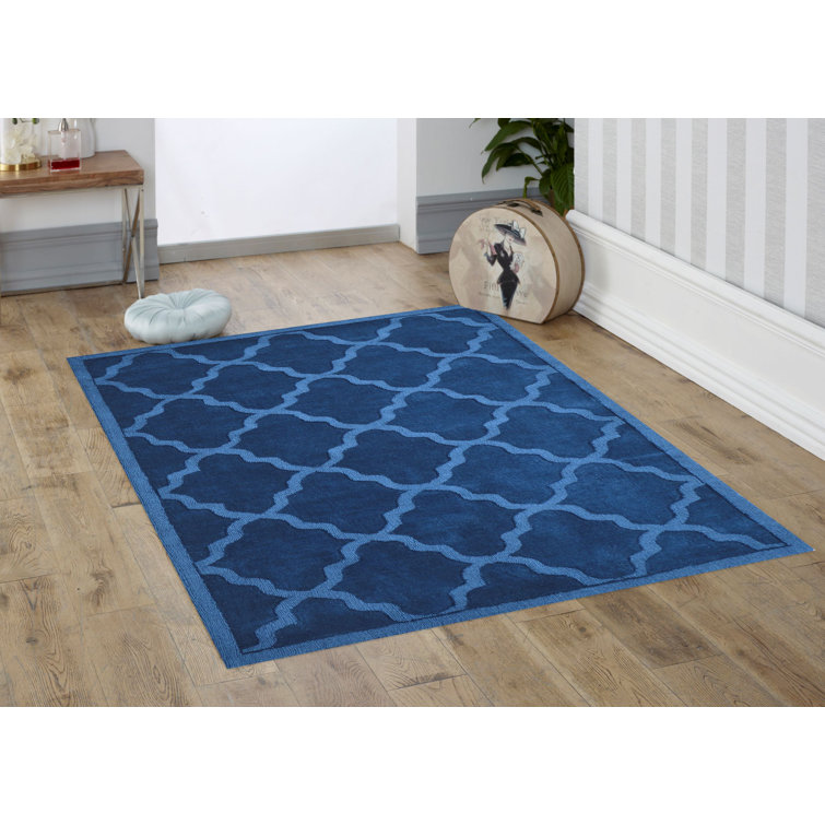 Rosalind Wheeler Abrina Lattice Hand Tufted Wool Blue Rug | Wayfair.co.uk