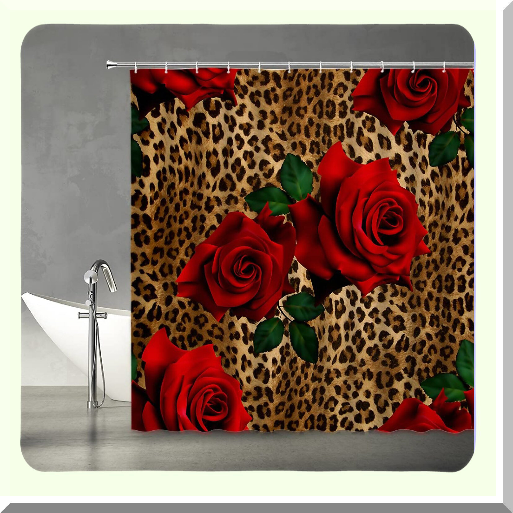 Latitude Run® Wild Rose Leopard Shower Curtain - Modern Floral Animal ...