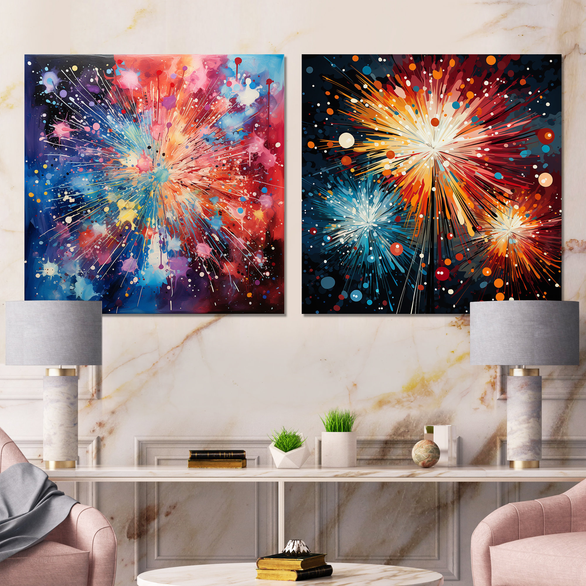 Ivy Bronx Colorful Fireworks Symphony I - Fireworks Wall Decor Set Of 2 ...
