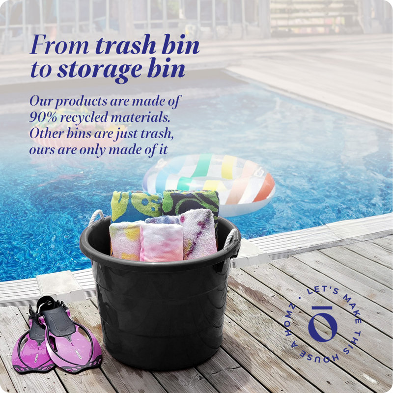 Homz Plastic 17 Gallon Utility Storage Bucket Tub W/Rope Handle ...