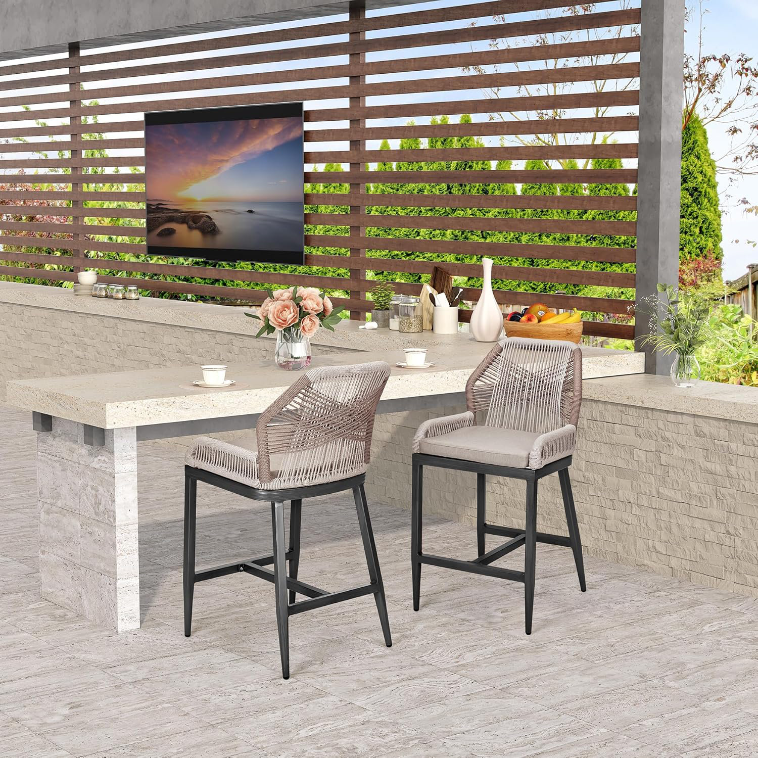 Bayou Breeze Woven Outdoor Counter Height Bar Stools Chairs Set Of 2 ...