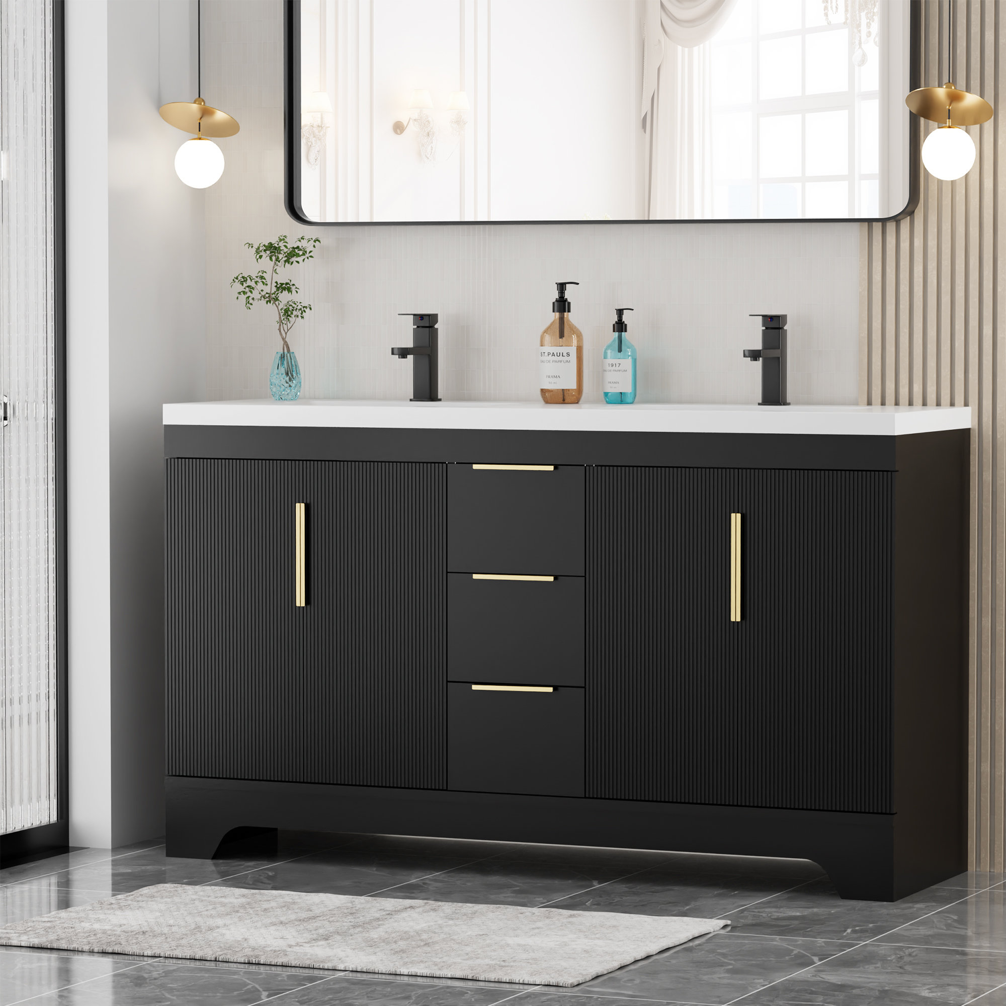 Ebern Designs 60" Double Sink Bathroom Vanity Set With Resin Sink Top ...