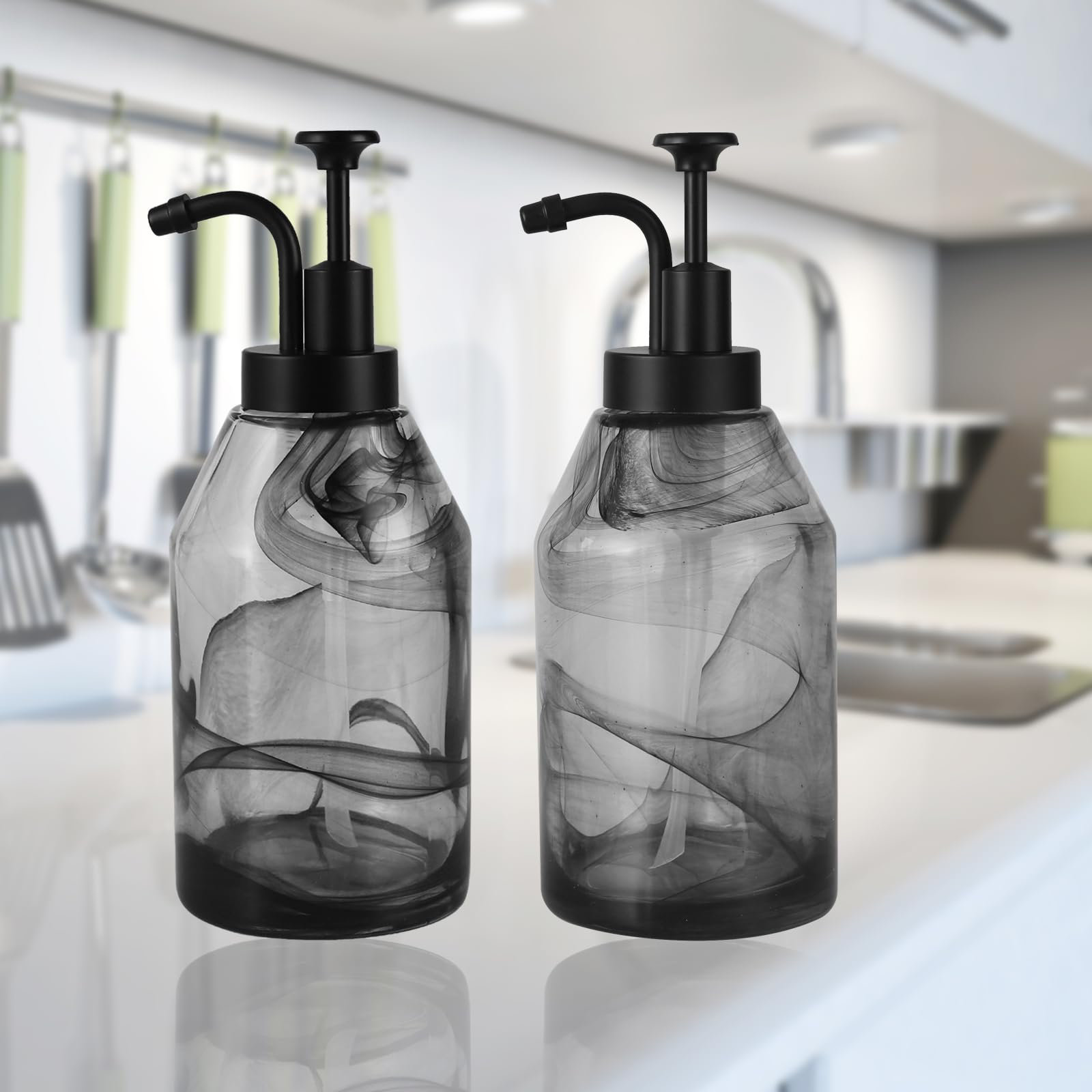 Rebrilliant Bathroom Glass Soap Dispenser Set,12.5 Oz Unique 3D Black ...