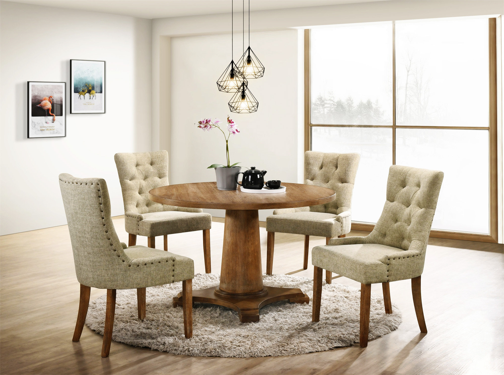 Lark Manor™ Yotam Salvaged Oak Finish 5Pcs Dining Room Set,Round Table ...
