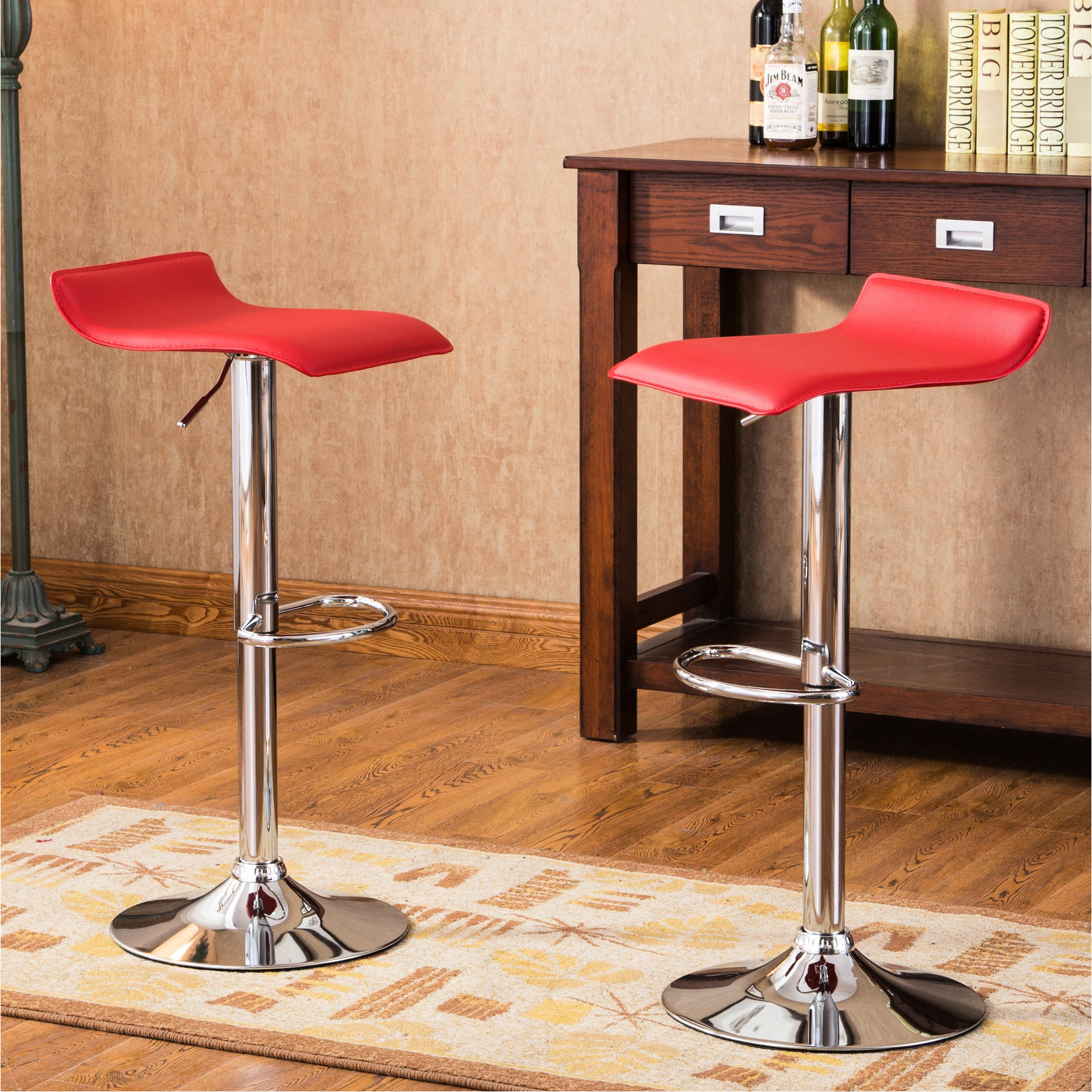 SnugglySolace Of 2 Air Lift Adjustable Swivel Stools, Red Faux Leather ...