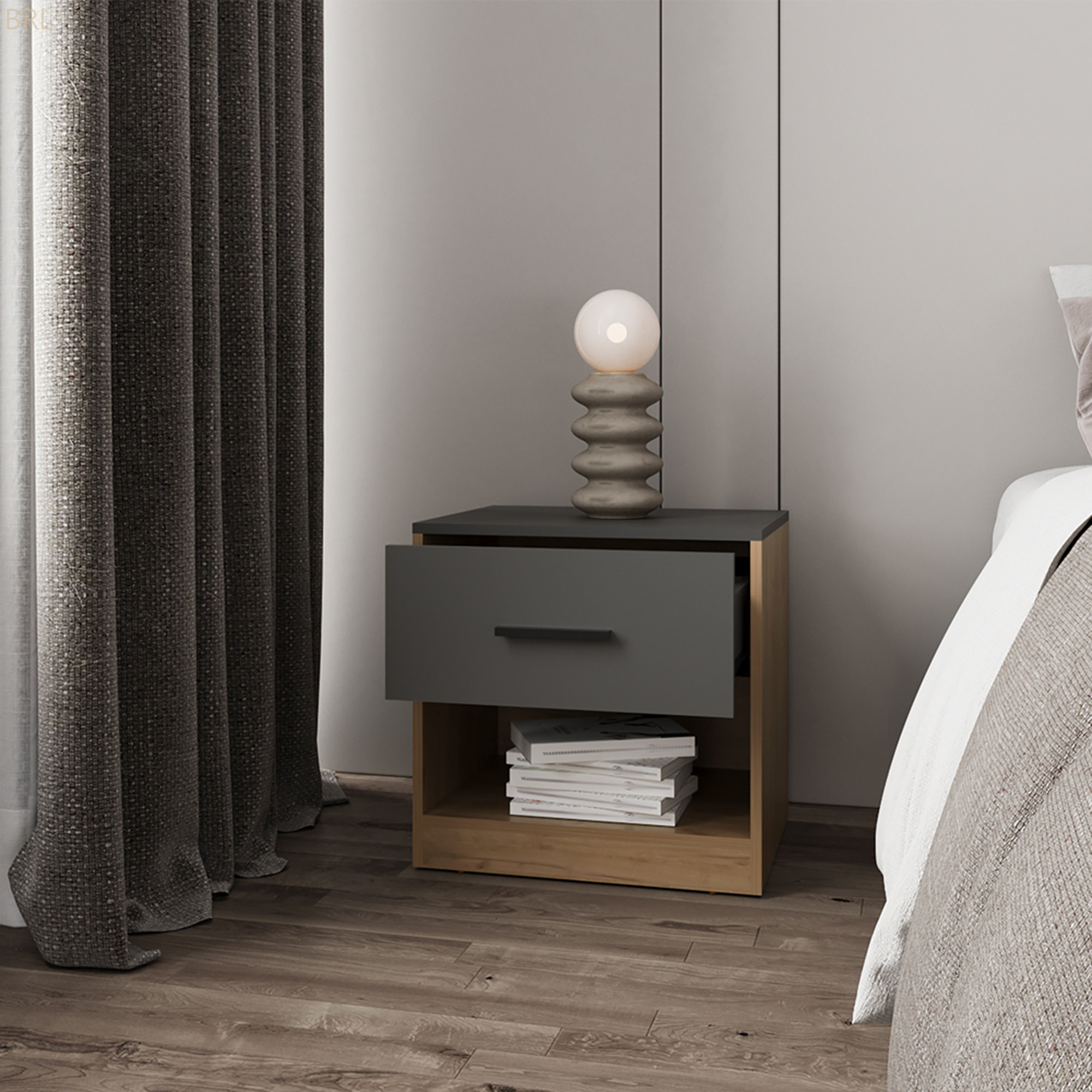George Oliver Kemp Mill Nightstand, Matt Grey/Macadamia - Wayfair Canada