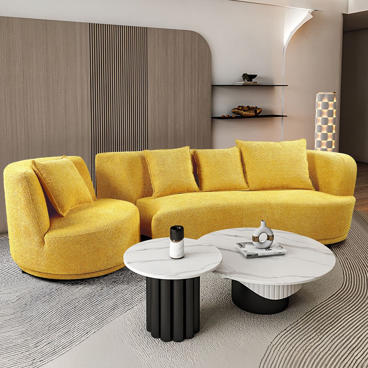 Latitude Run® Plococo 110" Sofa Couch With Swivel Barrel Chairs, 4 ...