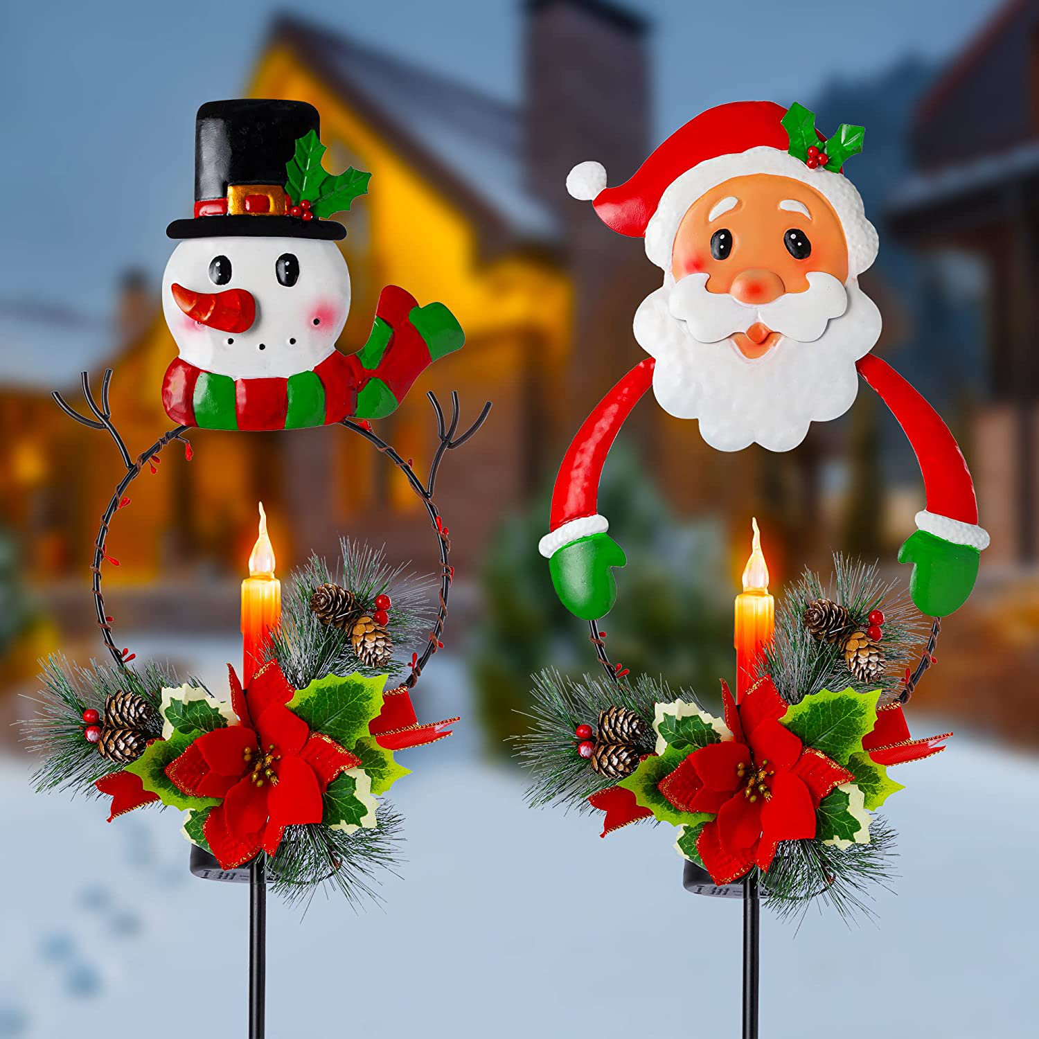 The Holiday Aisle® Snowman & Santa Yard Stake Light Garden Stake ...