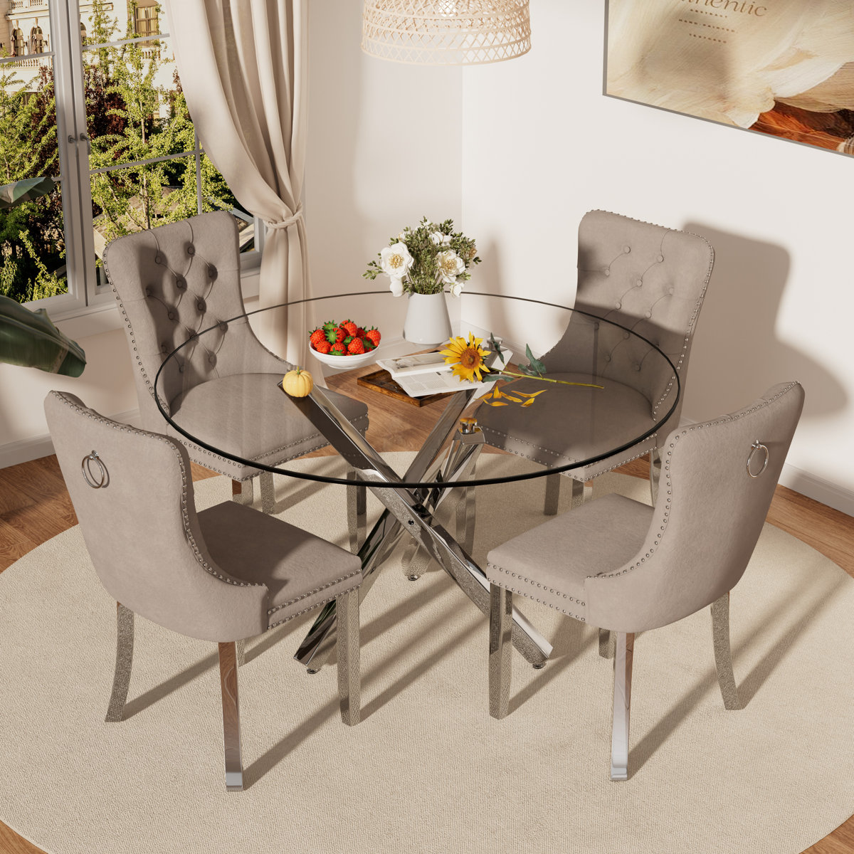 House of Hampton® 5-Piece Round Glass Dining Table Set & Reviews | Wayfair