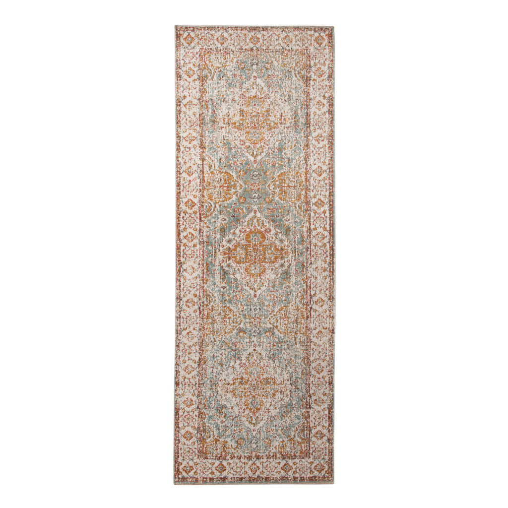 Bloomsbury Market 7' Blue Oriental Power Loom Runner Rug With Fringe ...